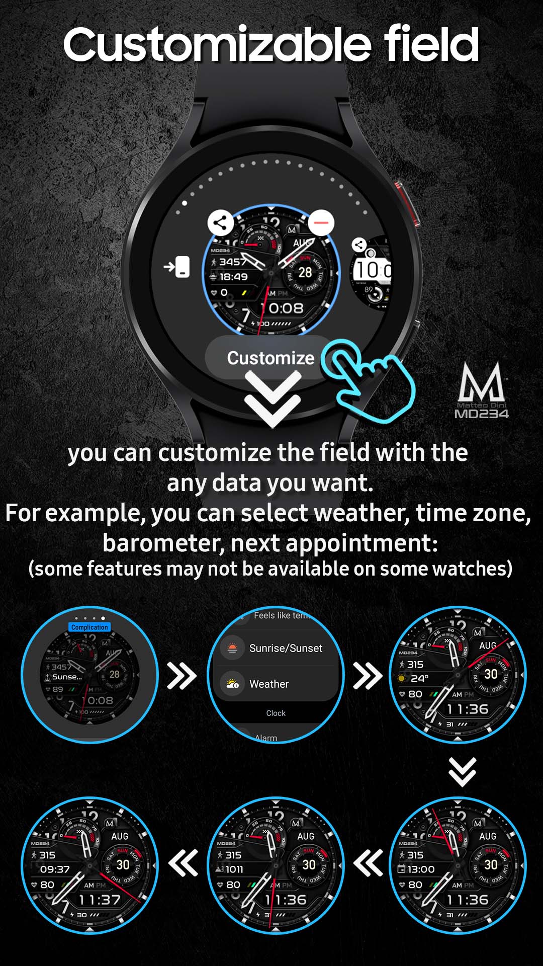 MD234 - Hybrid Digital Watch Face - Matteo Dini MD Wear OS Tizen