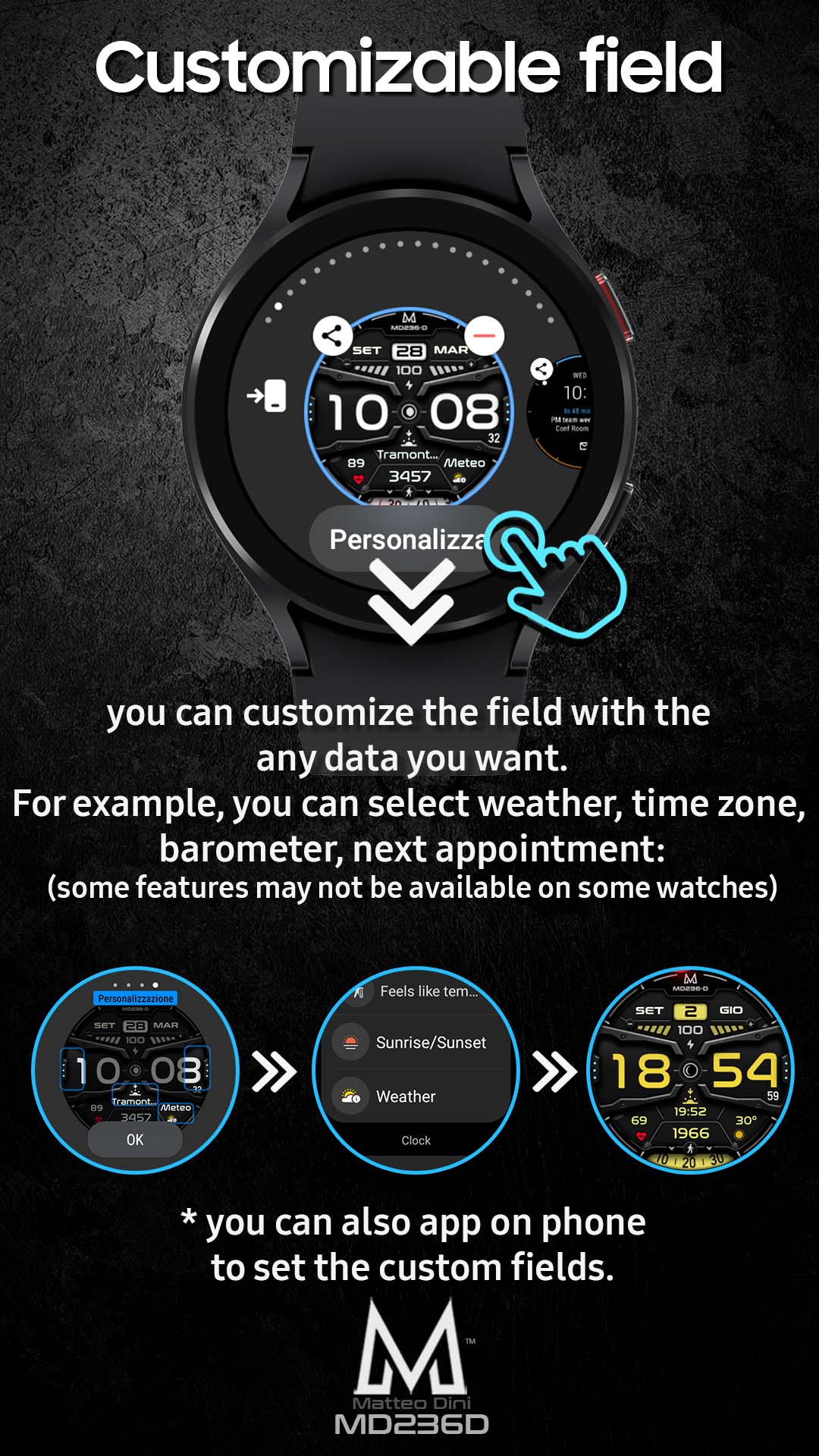 MD236D - Modern Digital Watch Face - Matteo Dini MD Wear OS Tizen