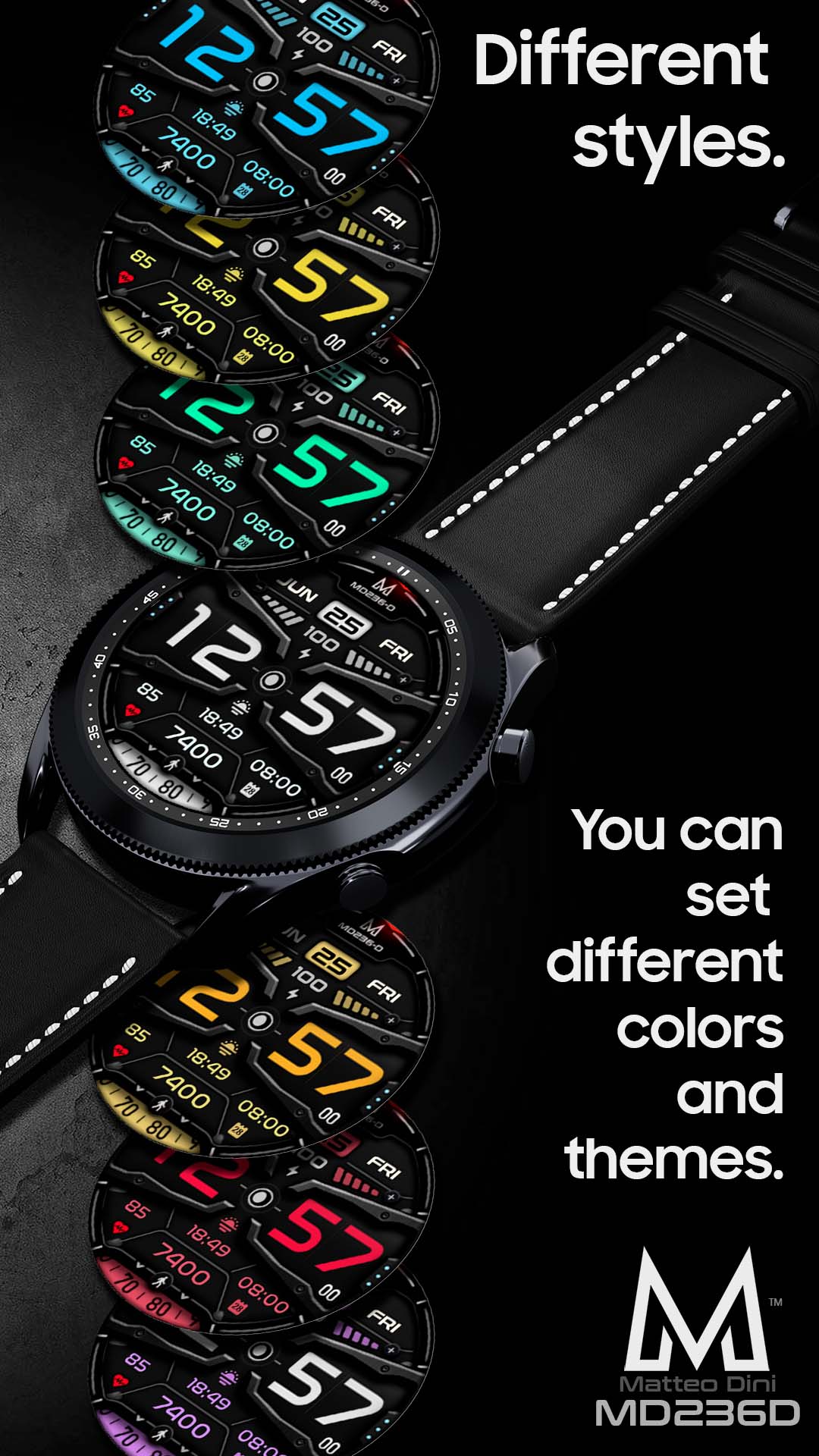 MD236D - Modern Digital Watch Face - Matteo Dini MD Wear OS Tizen