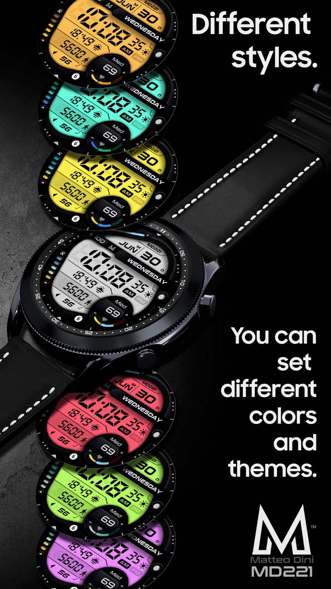 MD221 - Modern Mix Retro Digital Watch Face - Matteo Dini MD Wear OS Tizen