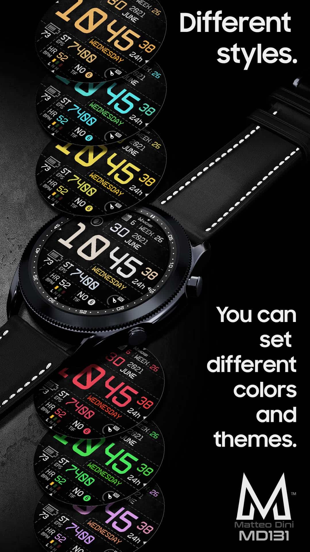 MD131 - Top Digital Watch face - Matteo Dini MD Wear OS Tizen