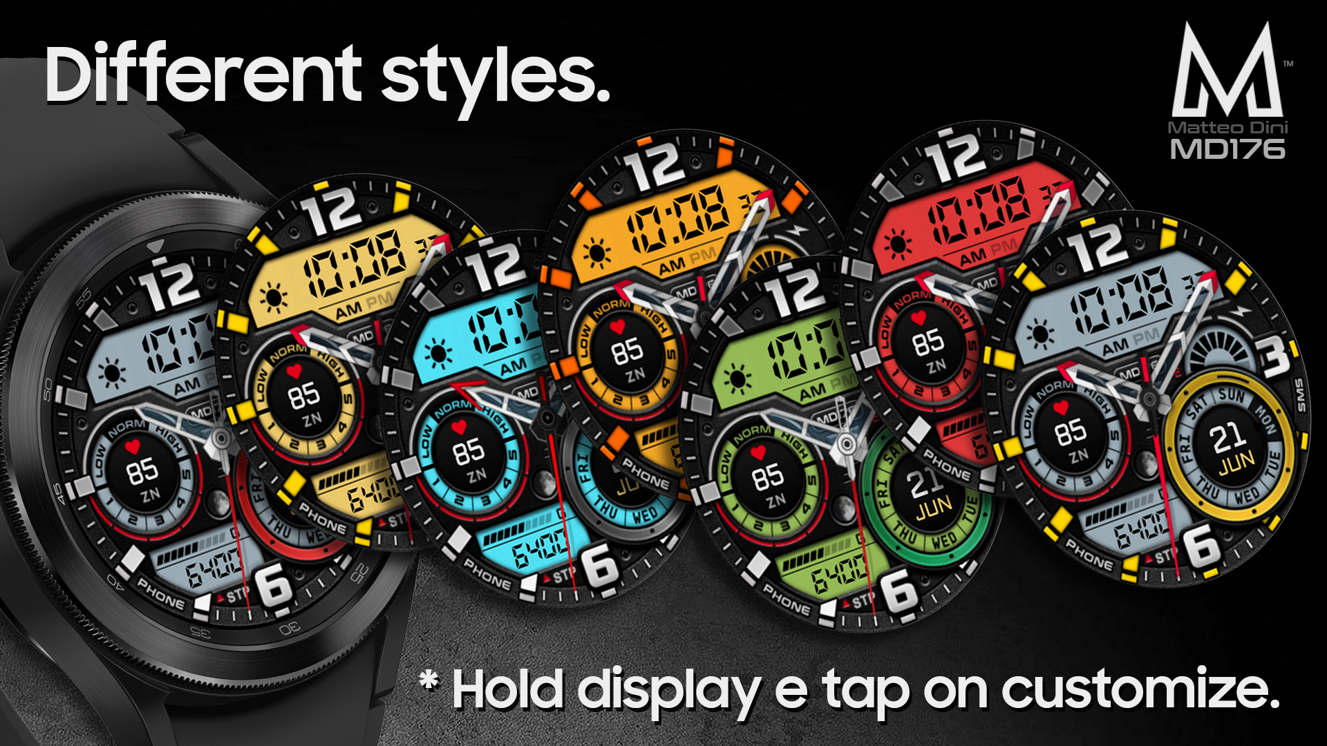 MD176 - Hybrid Sport Digital Watch Face - Matteo Dini MD Wear OS Tizen