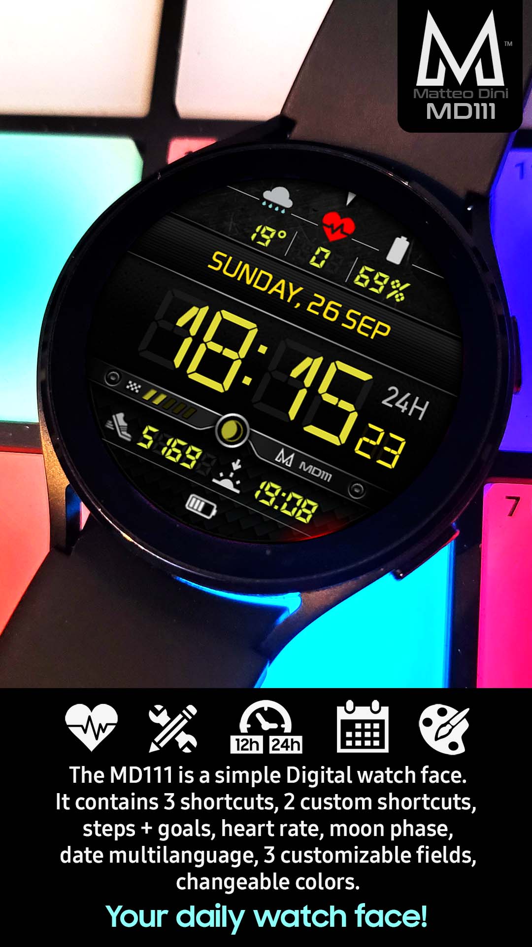 MD111 - Digital Watch Face - Matteo Dini MD Wear OS Tizen