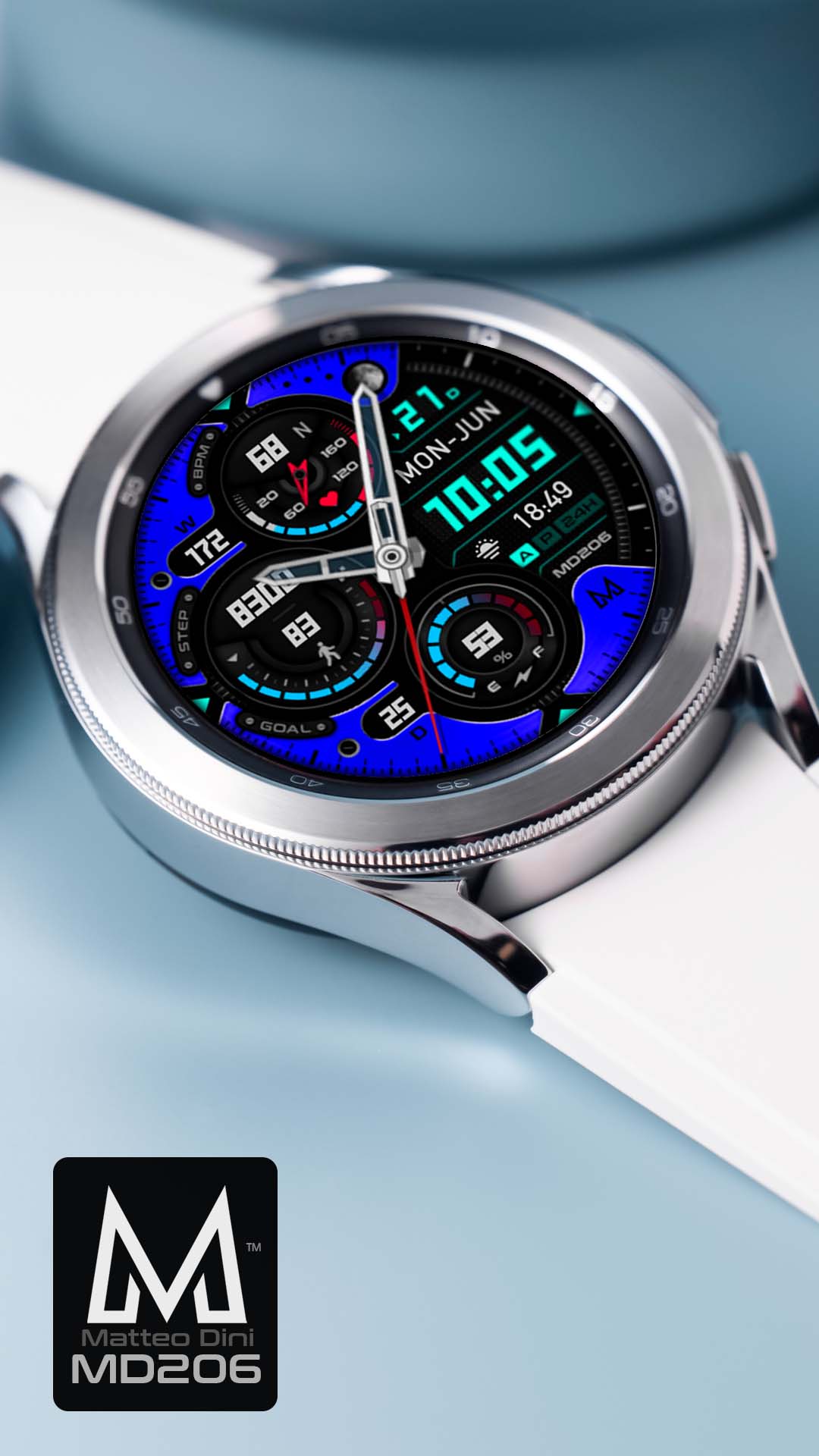 MD206 - Modern Hybrid Watch Face - Matteo Dini MD Wear OS Tizen