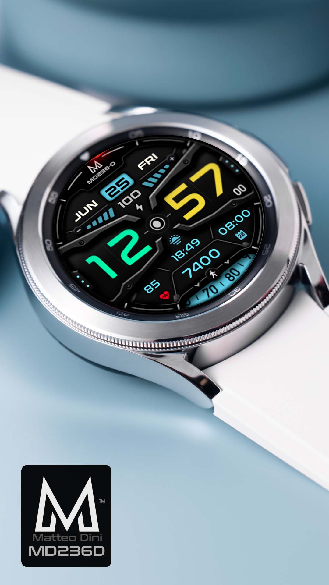 MD236D - Modern Digital Watch Face - Matteo Dini MD Wear OS Tizen