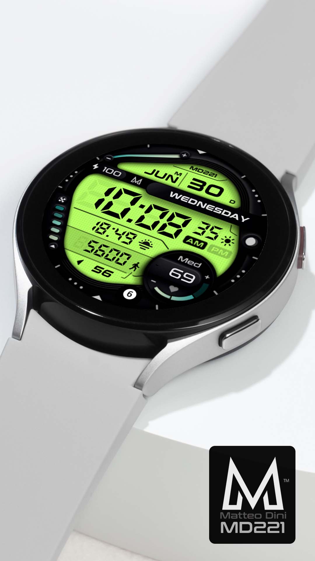 MD221 - Modern Mix Retro Digital Watch Face - Matteo Dini MD Wear OS Tizen