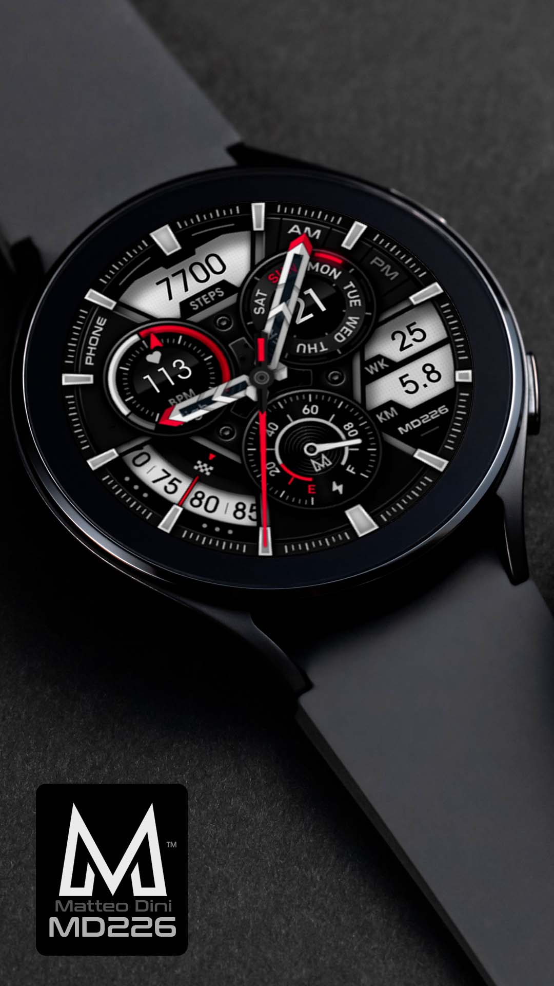 MD226 - Analog Watch Face - Health Sport - Matteo Dini MD Wear OS Tizen