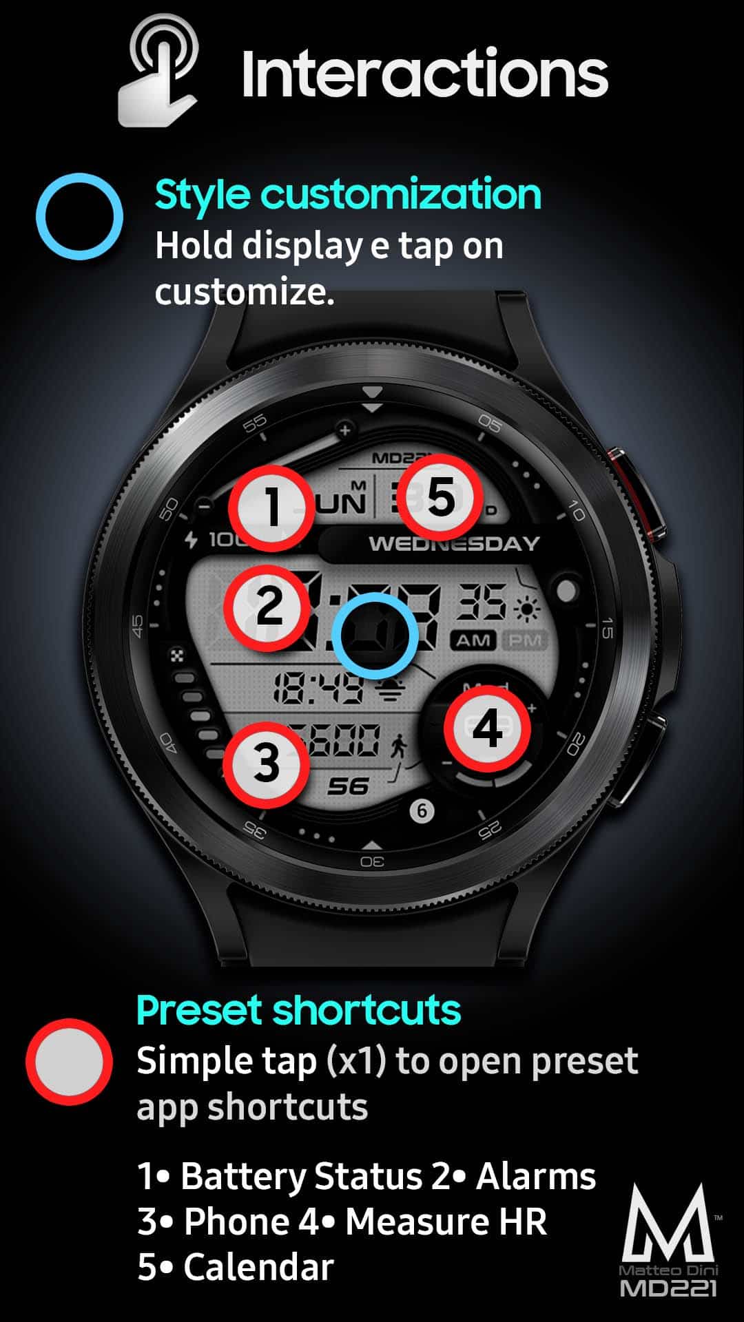 MD221 - Modern Mix Retro Digital Watch Face - Matteo Dini MD Wear OS Tizen