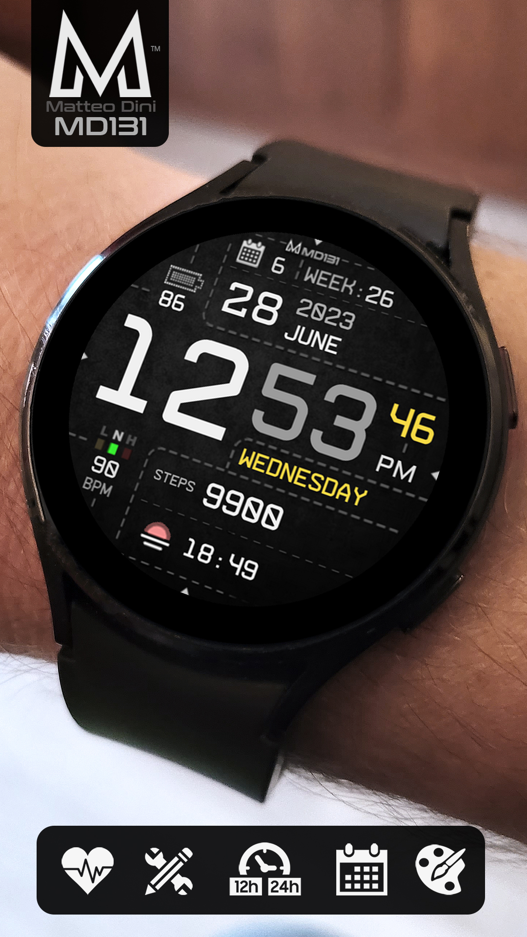 MD131 - Top Digital Watch face - Matteo Dini MD Wear OS Tizen