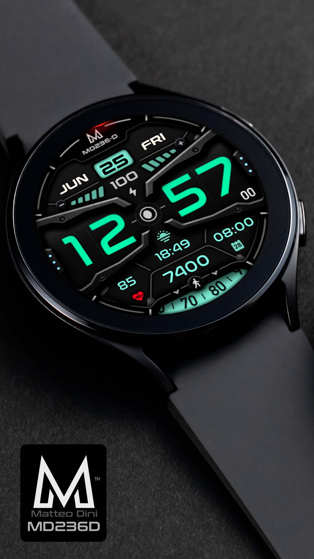 MD236D - Modern Digital Watch Face - Matteo Dini MD Wear OS Tizen