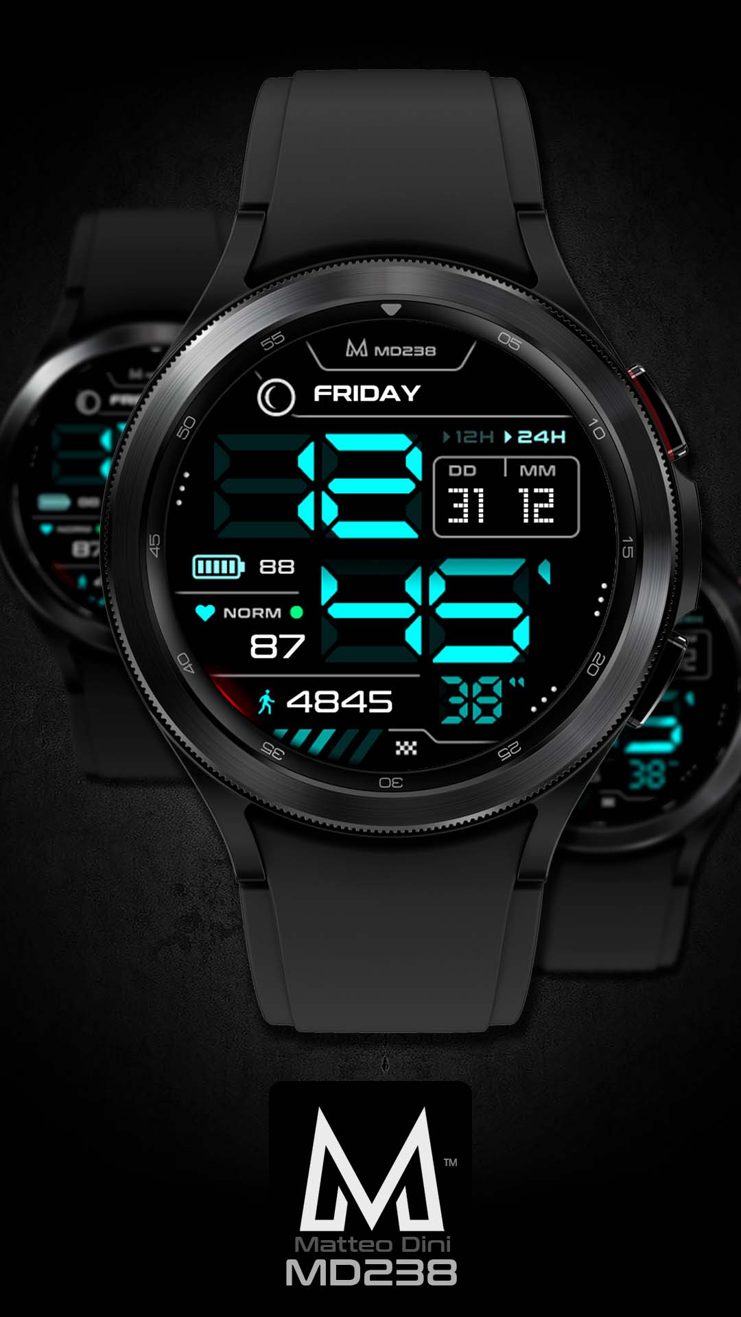 MD238 - Simple Minimal Digital Watch Face - Matteo Dini MD Wear OS Tizen