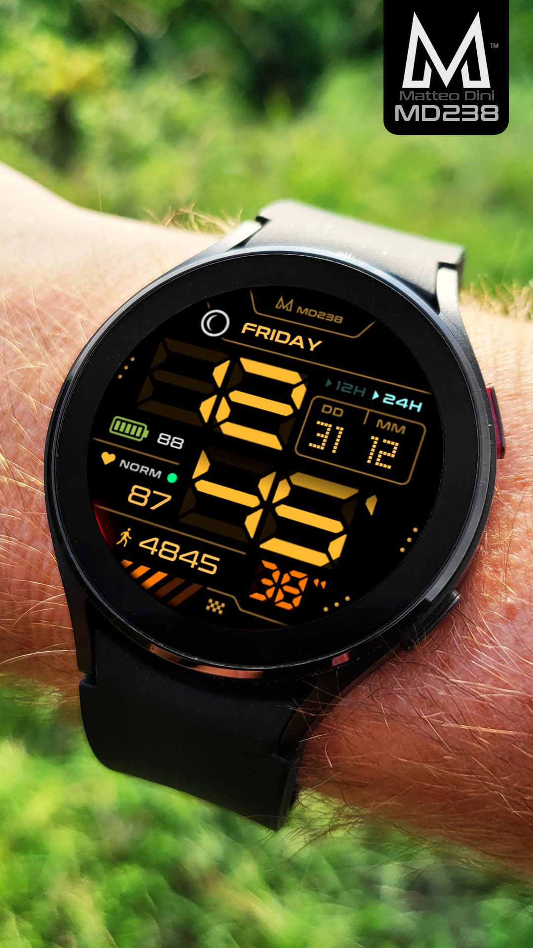 MD238 - Simple Minimal Digital Watch Face - Matteo Dini MD Wear OS Tizen