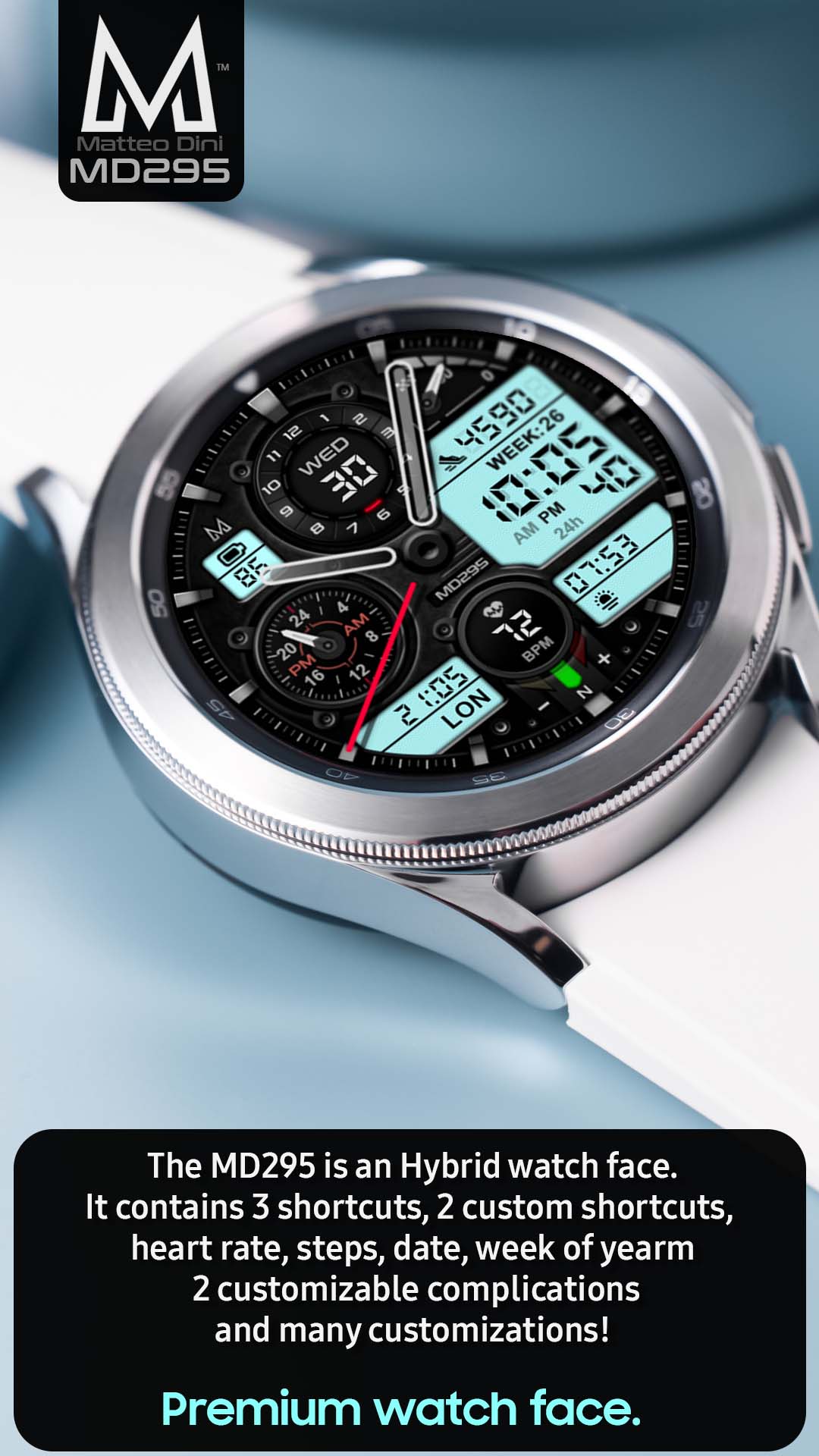 MD295: Hybrid watch face - Matteo Dini MD Wear OS Tizen