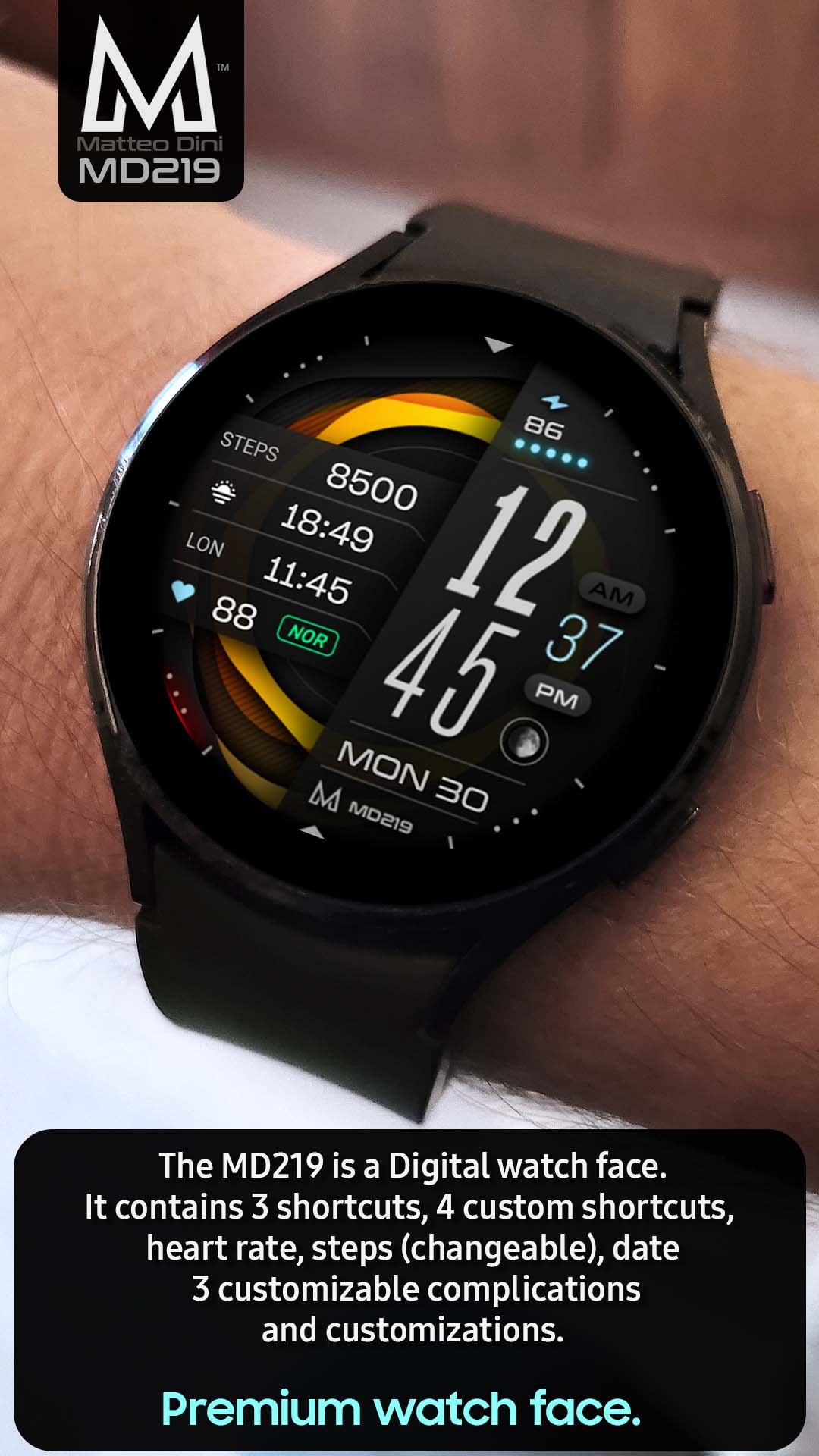 MD219: Digital watch face - Matteo Dini MD Wear OS Tizen