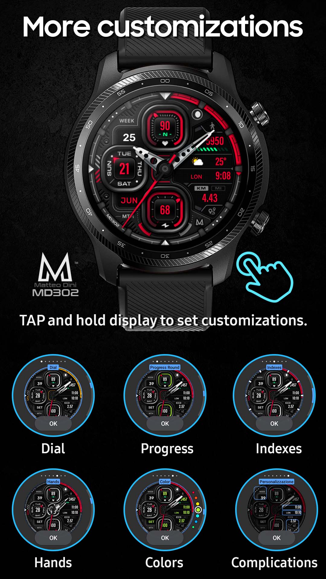 MD302: Analog watch face - Matteo Dini MD Wear OS Tizen