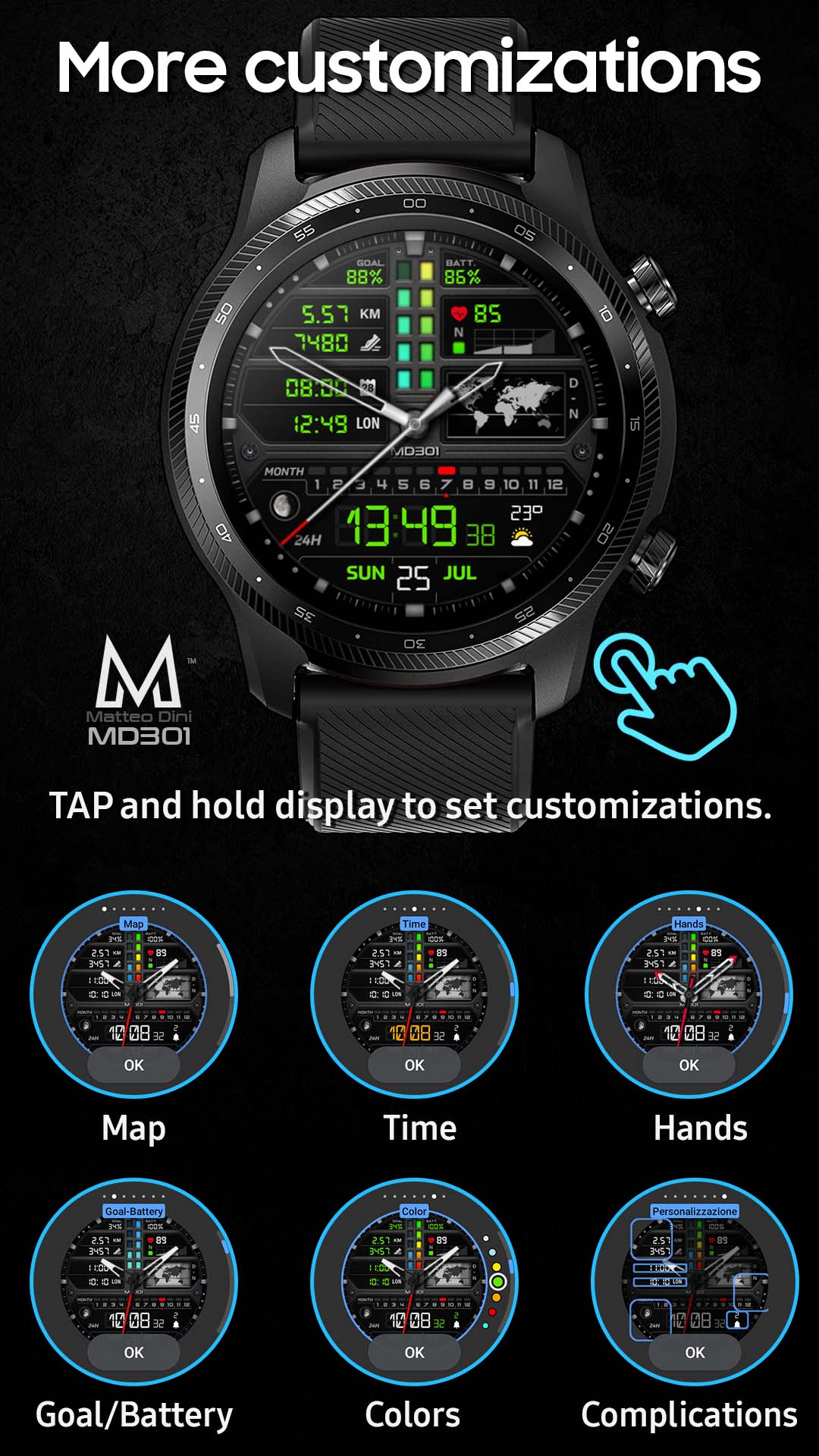 MD301: Hybrid watch face - Matteo Dini MD Wear OS Tizen