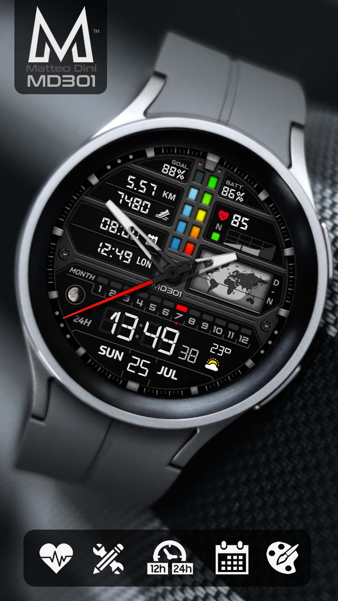 MD301: Hybrid watch face - Matteo Dini MD Wear OS Tizen