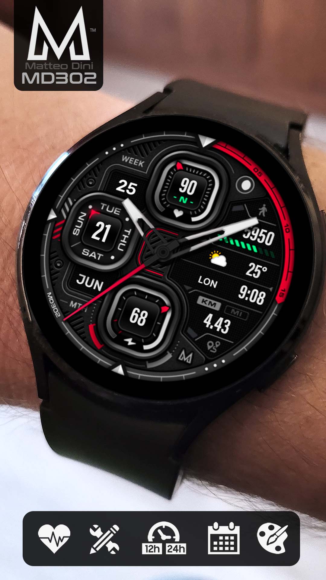 MD302: Analog watch face - Matteo Dini MD Wear OS Tizen