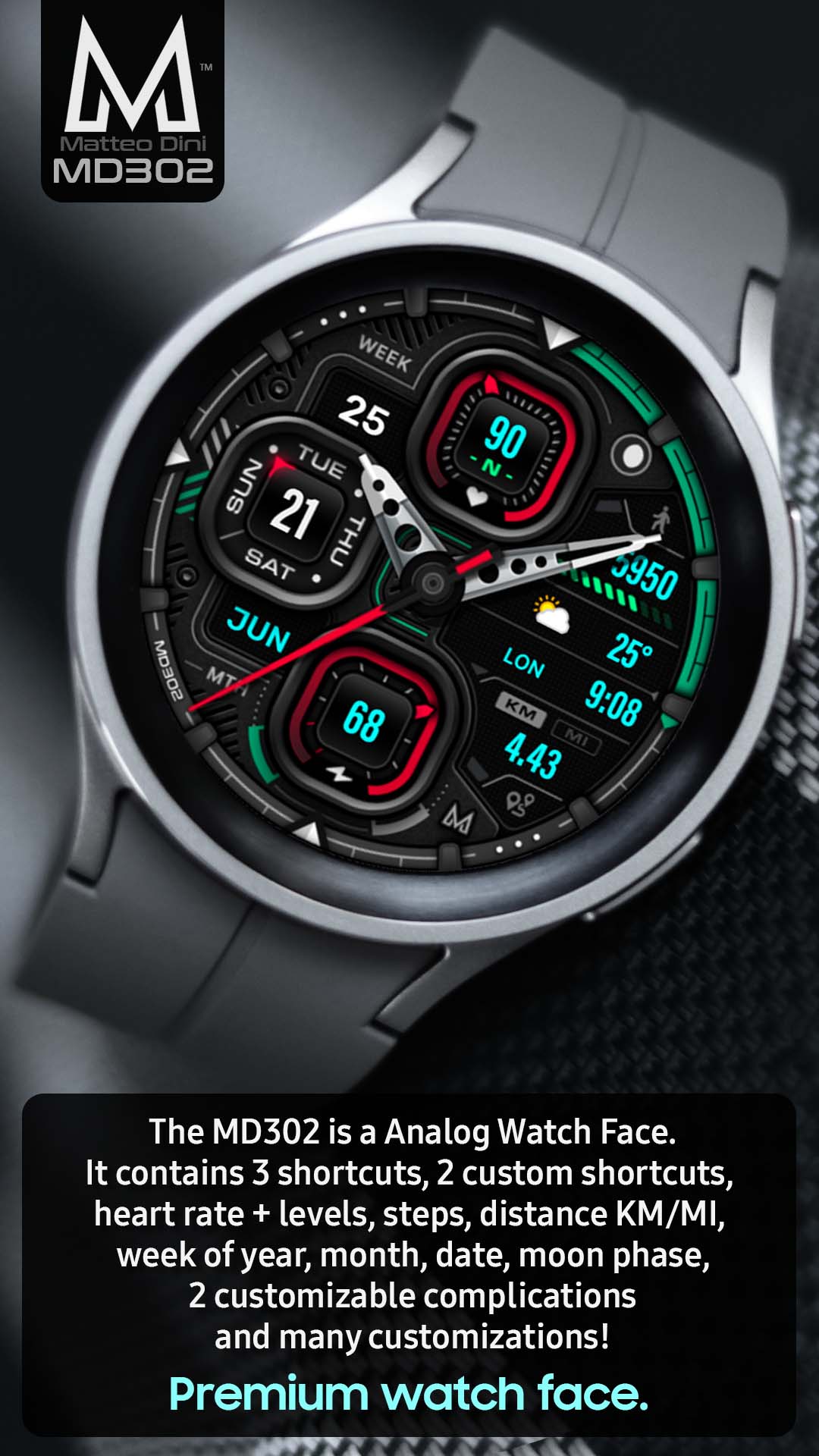 MD302: Analog watch face - Matteo Dini MD Wear OS Tizen
