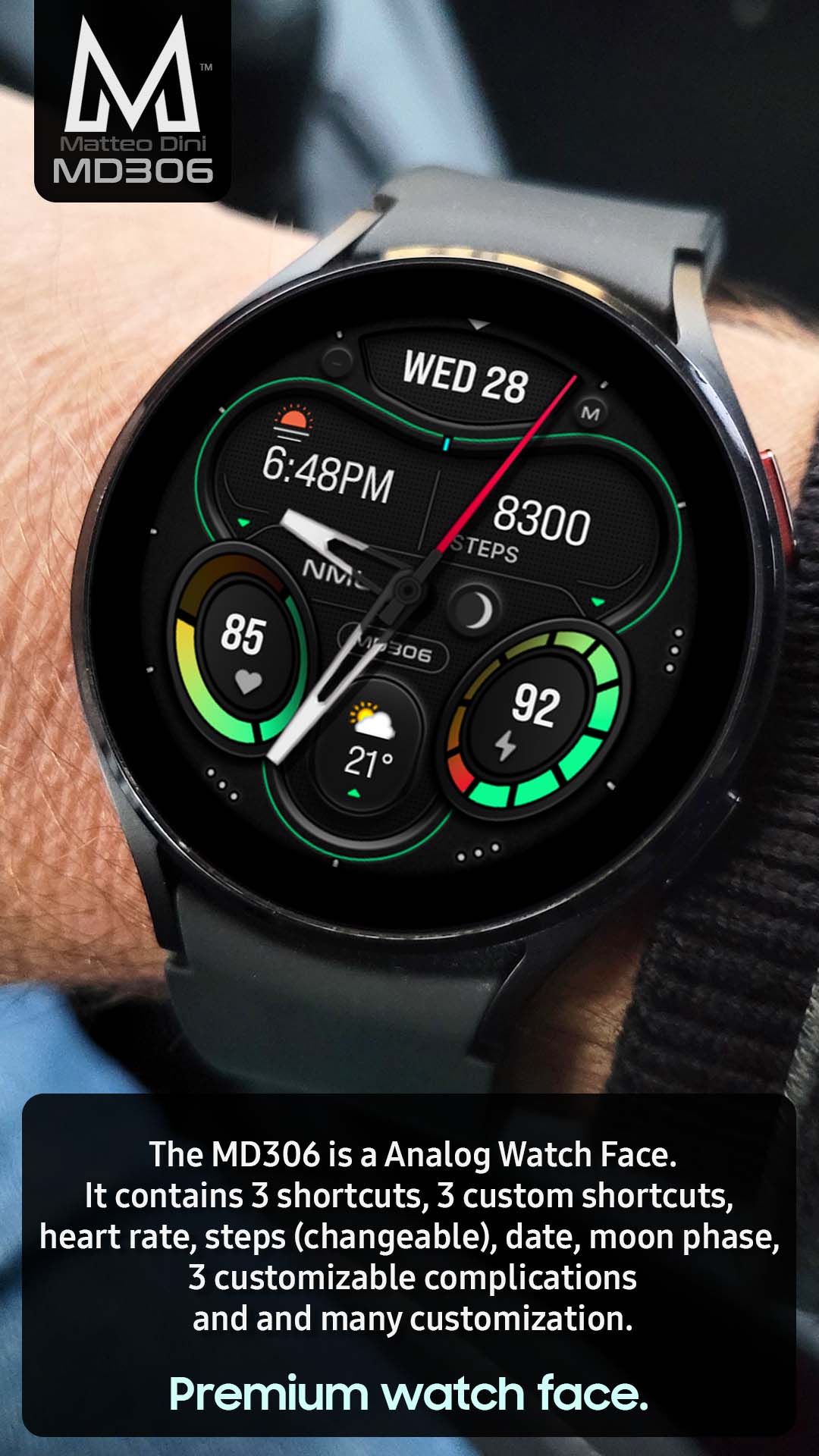 MD306: Minimal analog watch face - Matteo Dini MD Wear OS Tizen