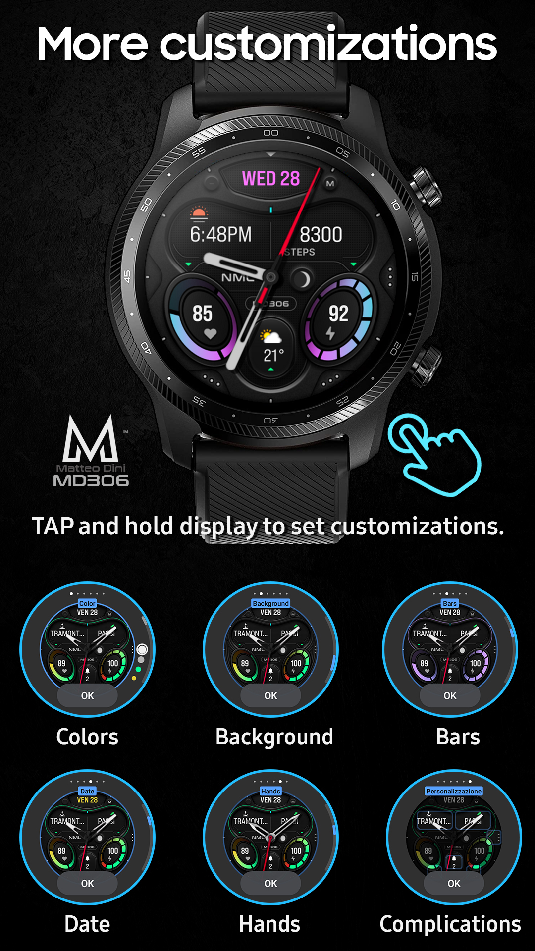 MD306: Minimal analog watch face - Matteo Dini MD Wear OS Tizen