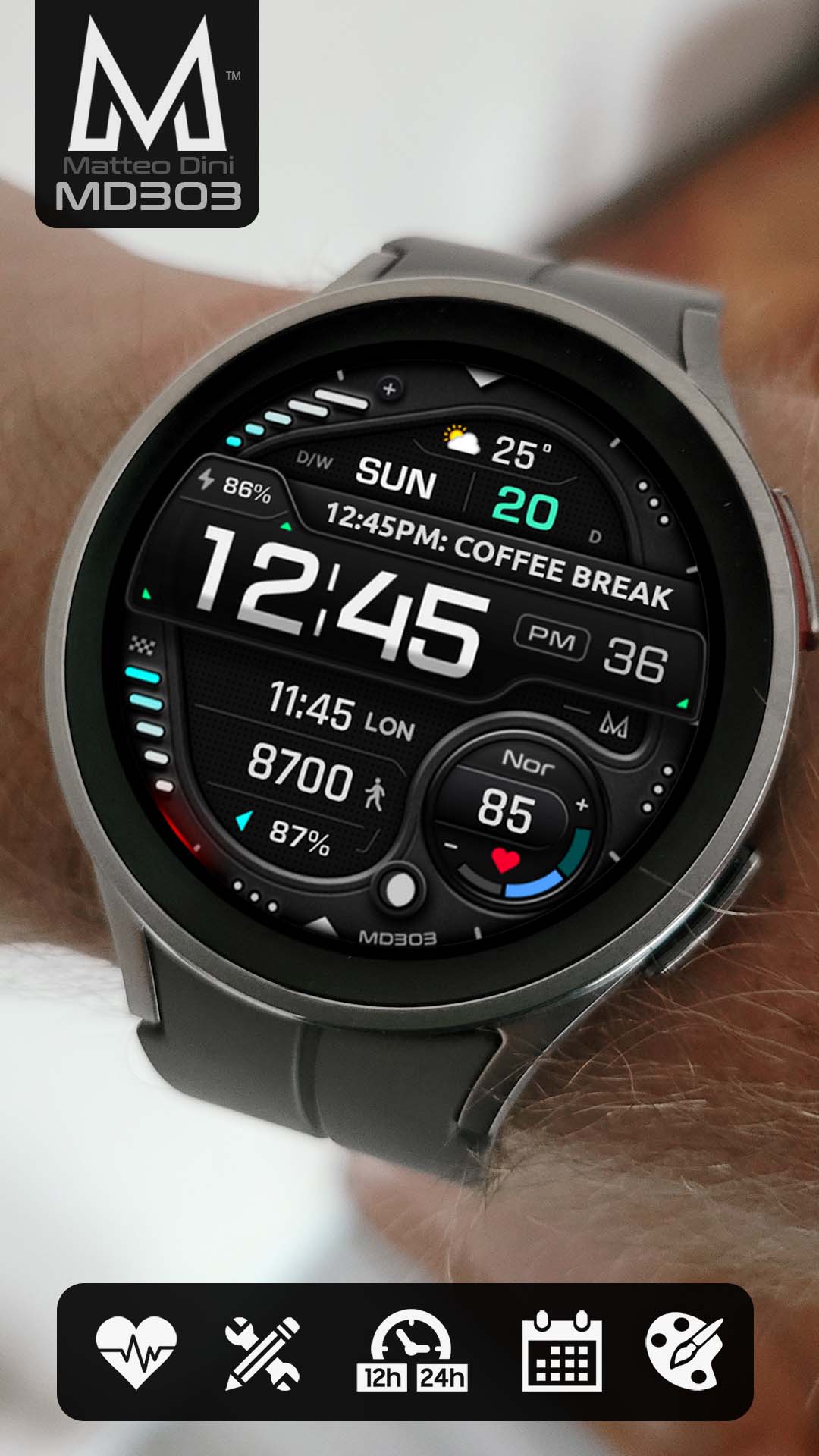 MD303: Digital watch face - Matteo Dini MD Wear OS Tizen
