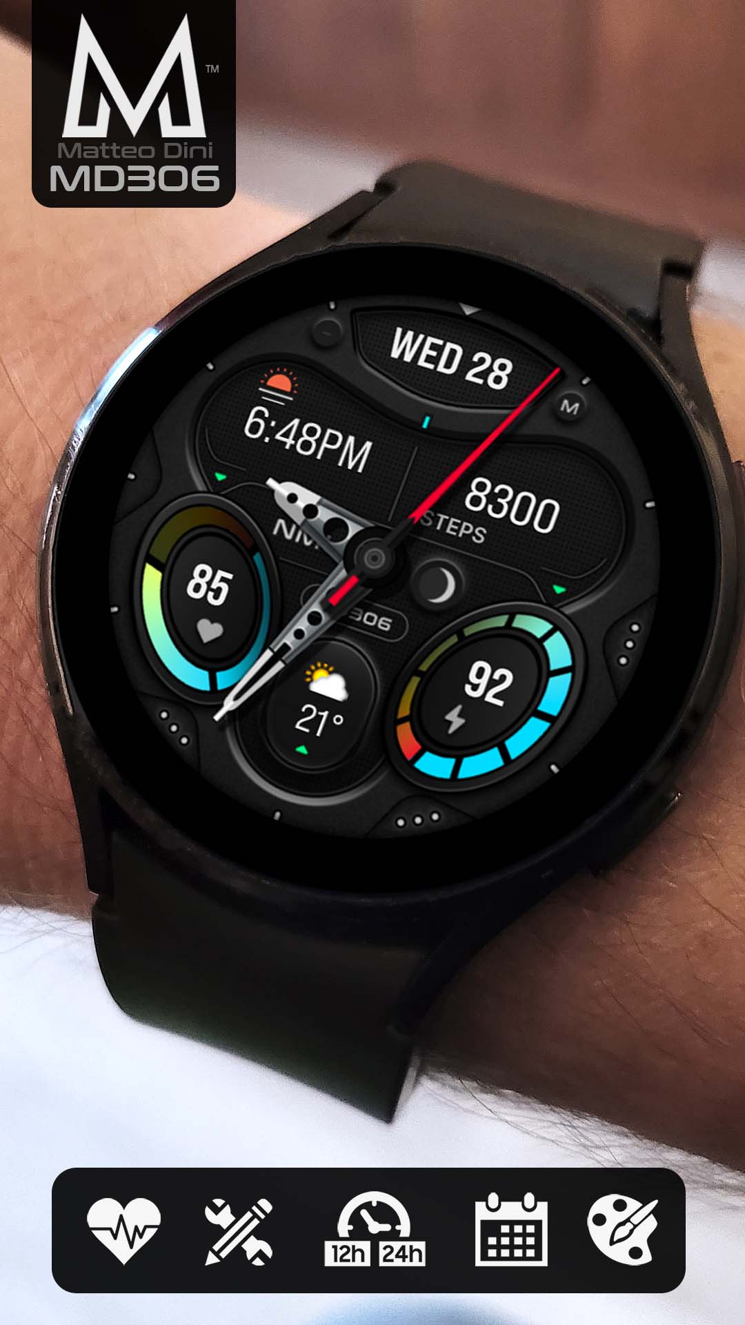 MD306: Minimal analog watch face - Matteo Dini MD Wear OS Tizen
