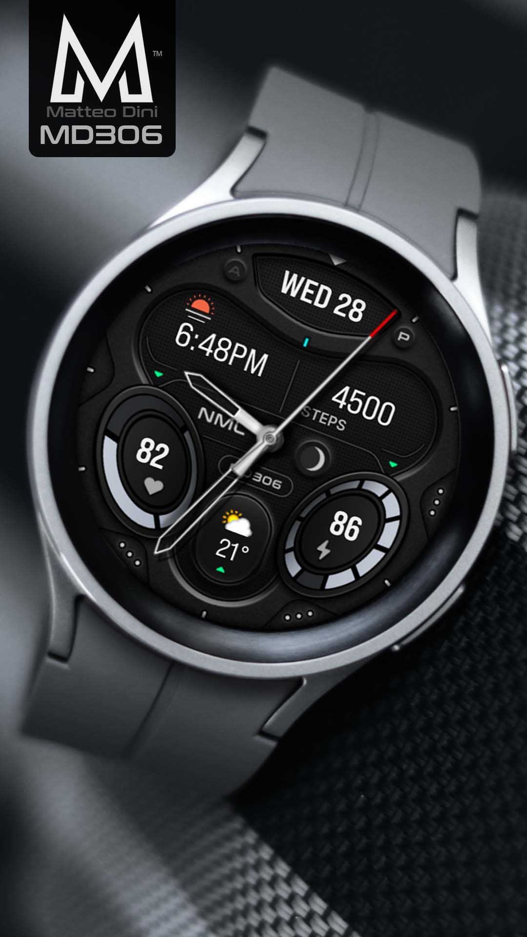 MD306: Minimal analog watch face - Matteo Dini MD Wear OS Tizen