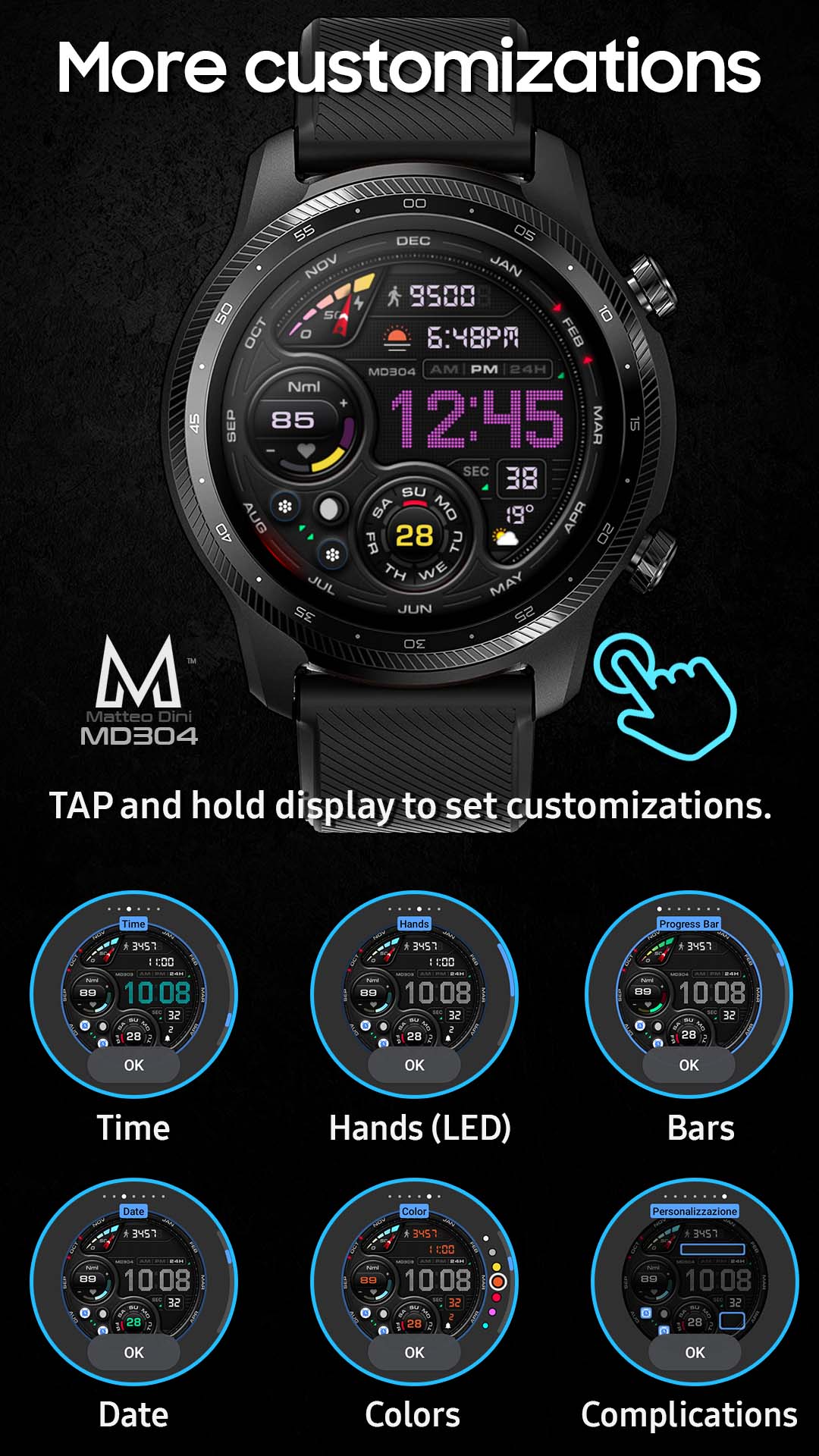 MD304: Digital watch face - Matteo Dini MD Wear OS Tizen