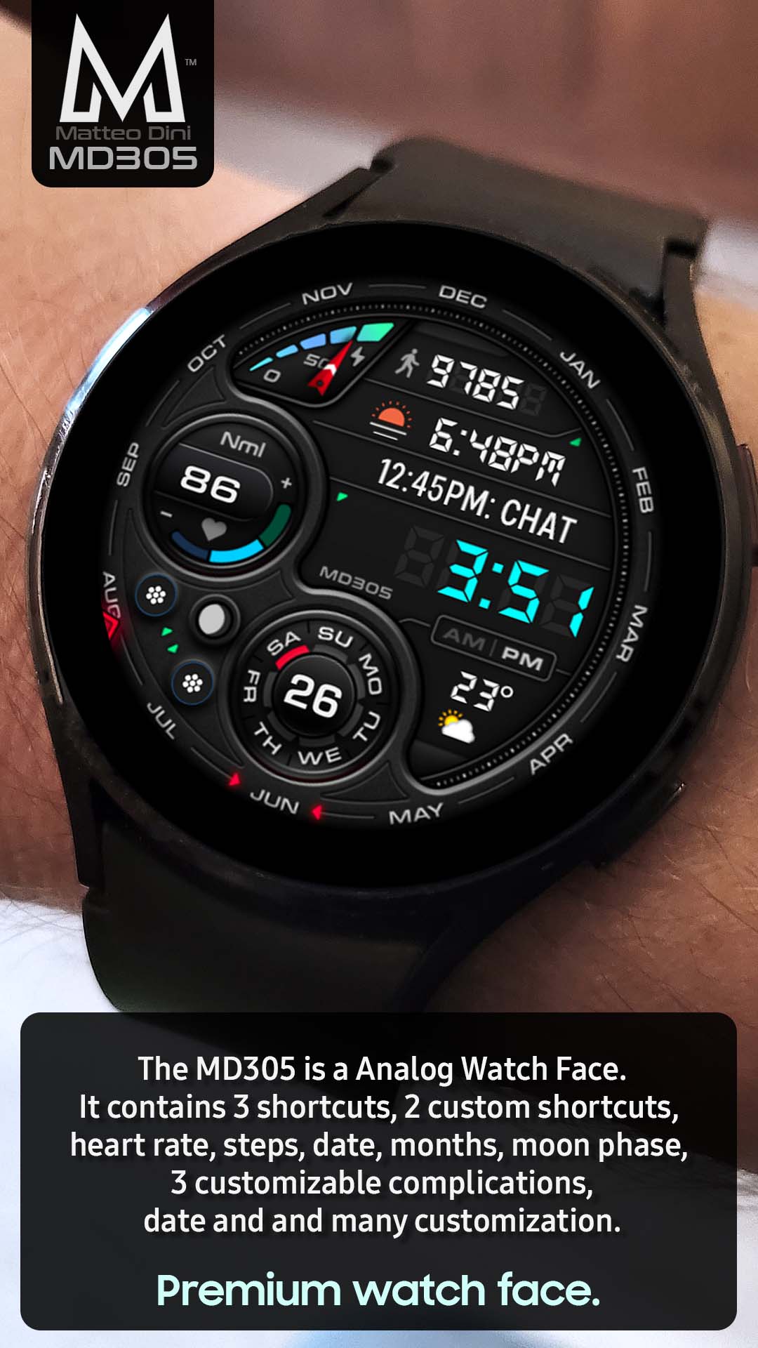 MD305: Analog watch face - Matteo Dini MD Wear OS Tizen