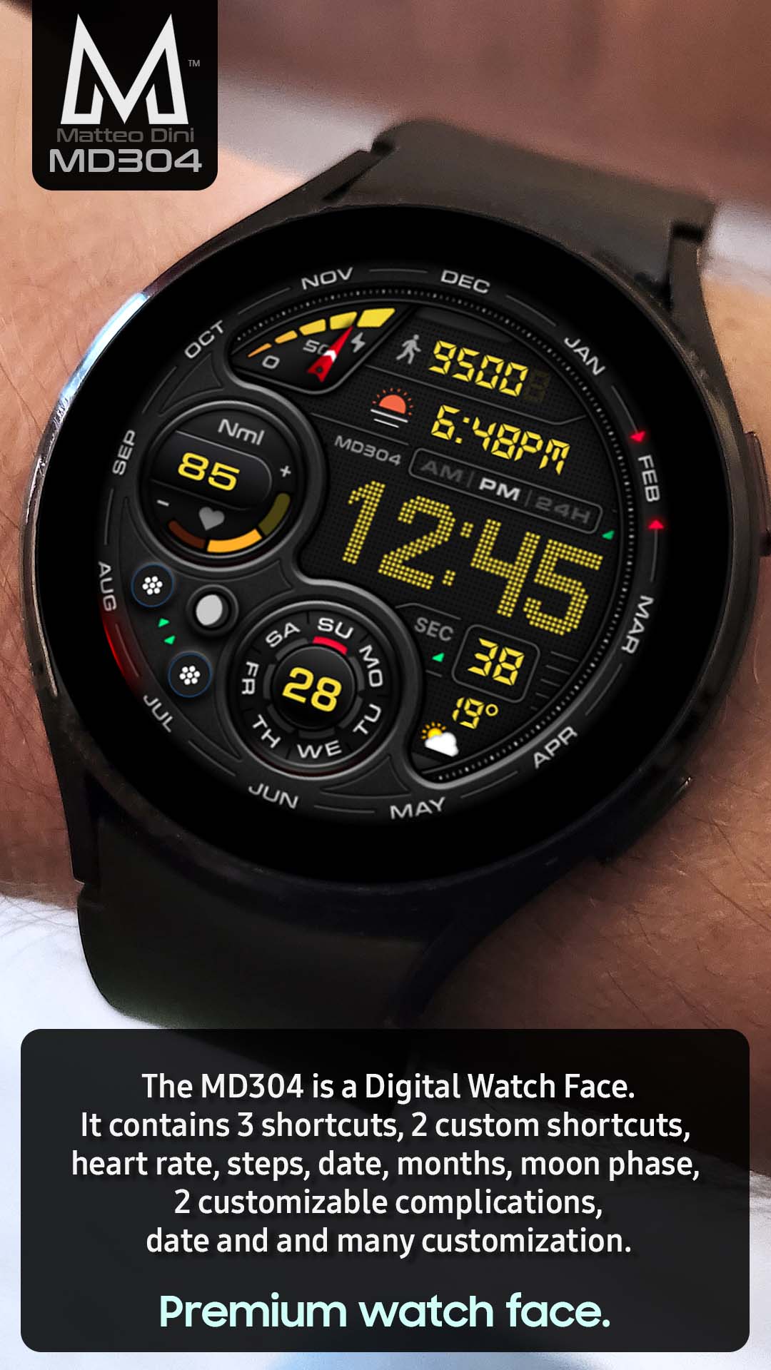 MD304: Digital watch face - Matteo Dini MD Wear OS Tizen