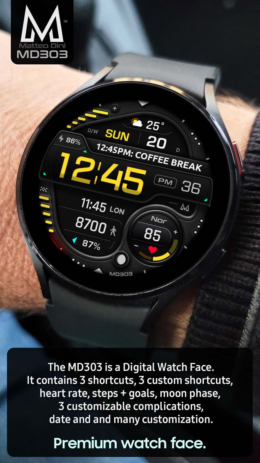 MD303: Digital watch face - Matteo Dini MD Wear OS Tizen