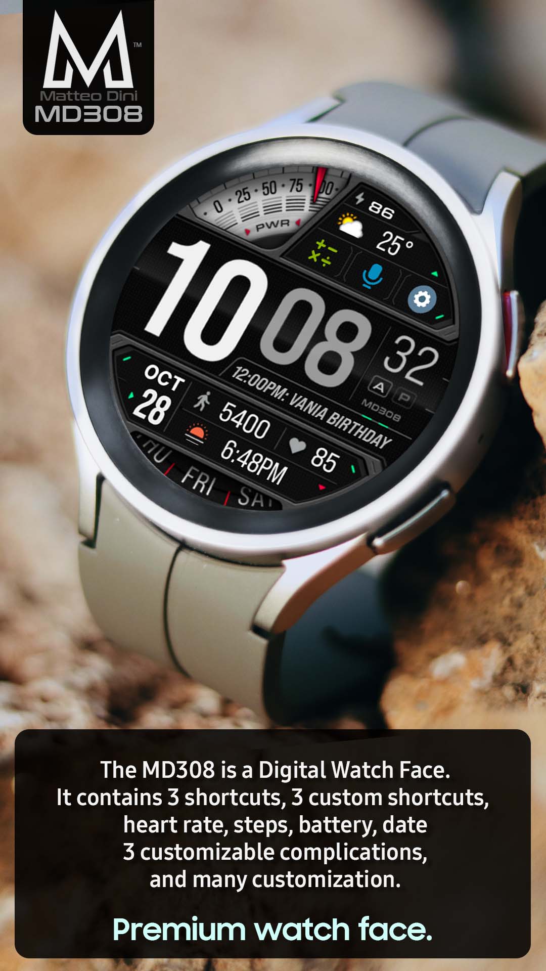MD308 Digital watch face - Matteo Dini MD Wear OS Tizen