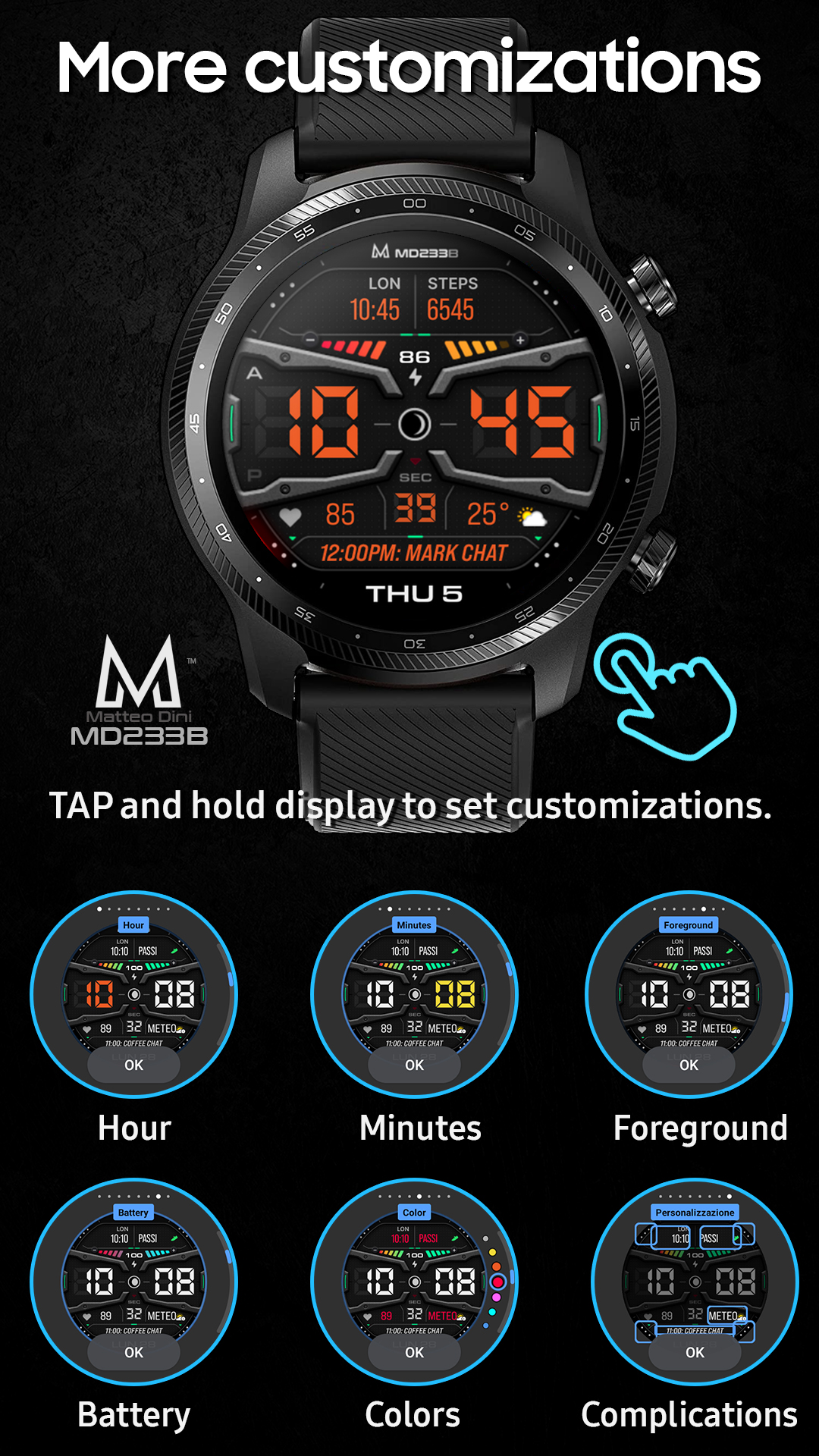 MD233B Digital watch face - Matteo Dini MD Wear OS Tizen