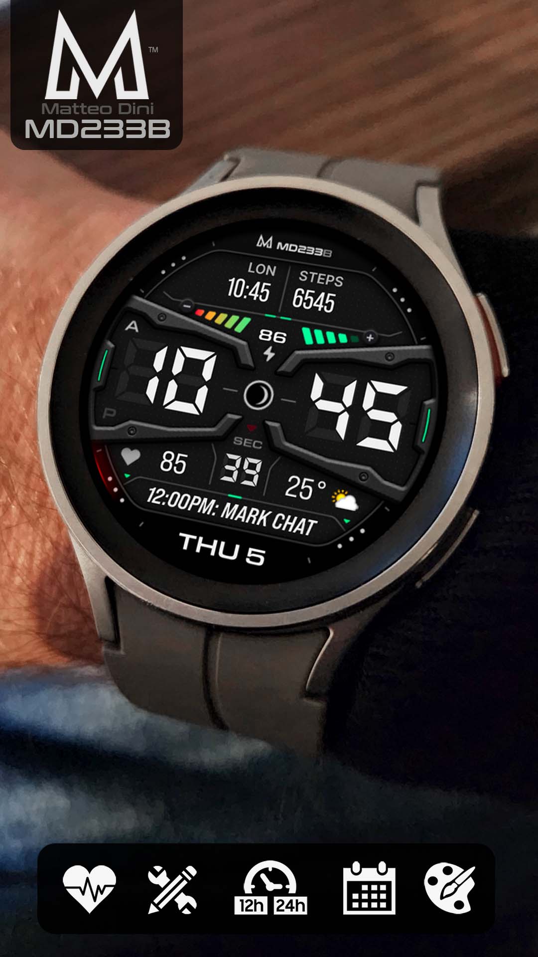 MD233B Digital watch face - Matteo Dini MD Wear OS Tizen