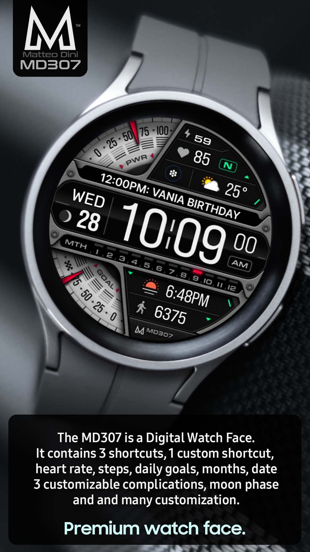 MD307: Digital watch face - Matteo Dini MD Wear OS Tizen