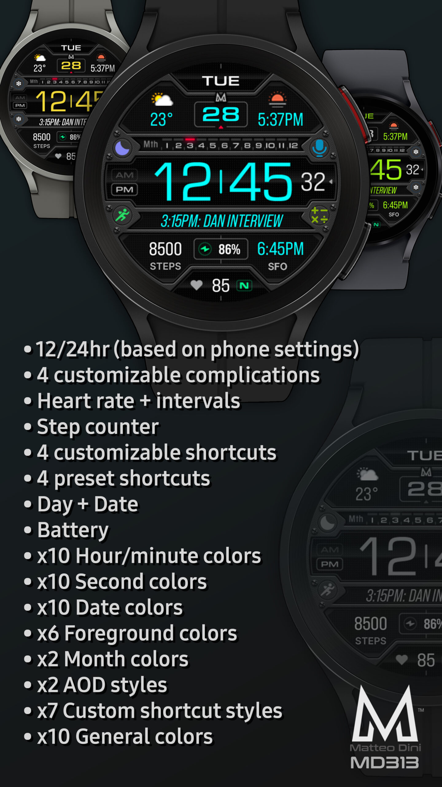 MD313 Digital Watch Face - Matteo Dini MD Wear OS Tizen