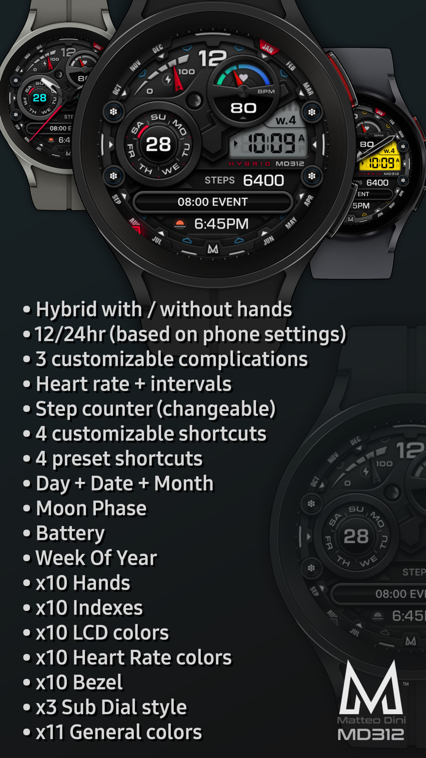 MD312 Hybrid Watch Face - Matteo Dini MD Wear OS Tizen