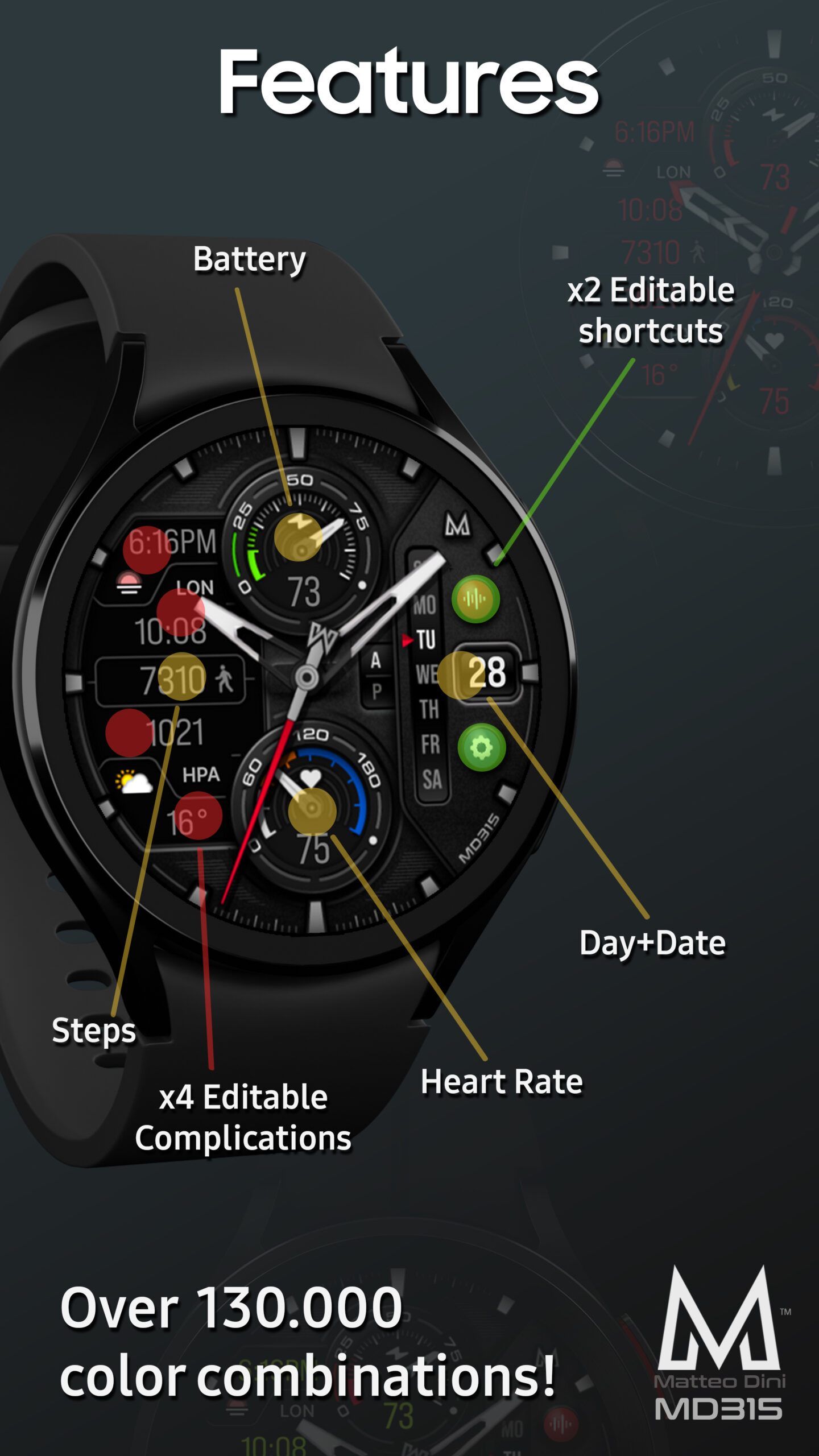 MD315 Analog Watch Face - Matteo Dini MD Wear OS Tizen