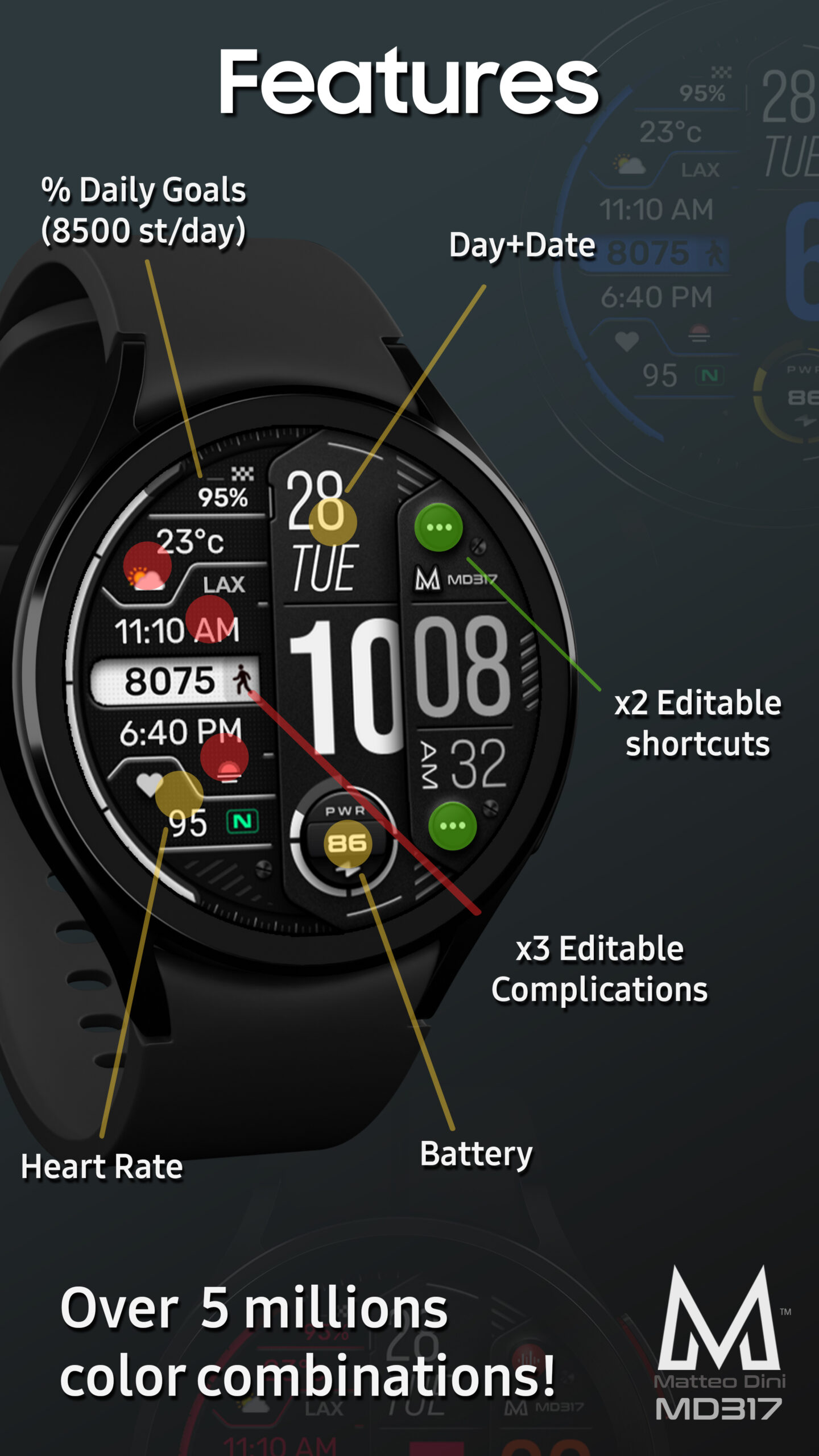 MD317 Digital Watch Face - Matteo Dini MD Wear OS Tizen