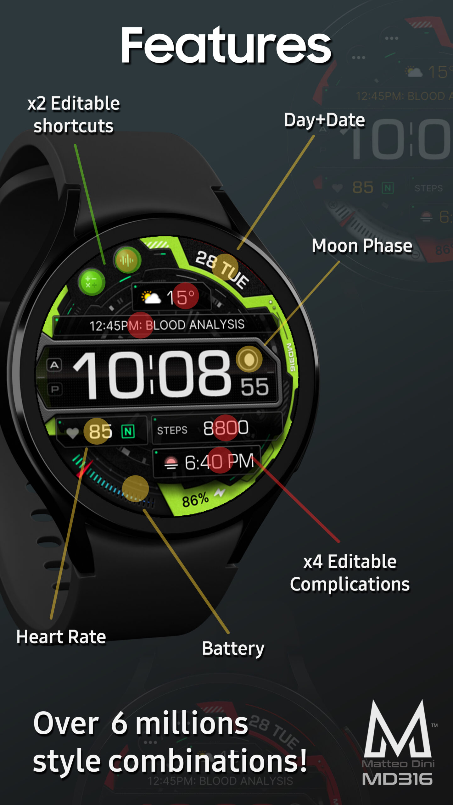 MD316 Digital Watch Face - Matteo Dini MD Wear OS Tizen