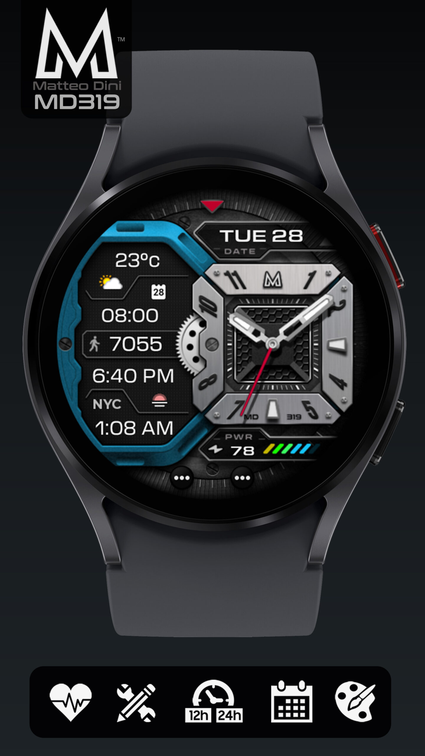 MD319 Analog Watch Face - Matteo Dini MD Wear OS Tizen