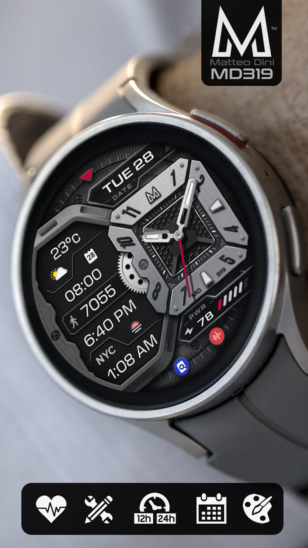 MD319 Analog Watch Face - Matteo Dini MD Wear OS Tizen