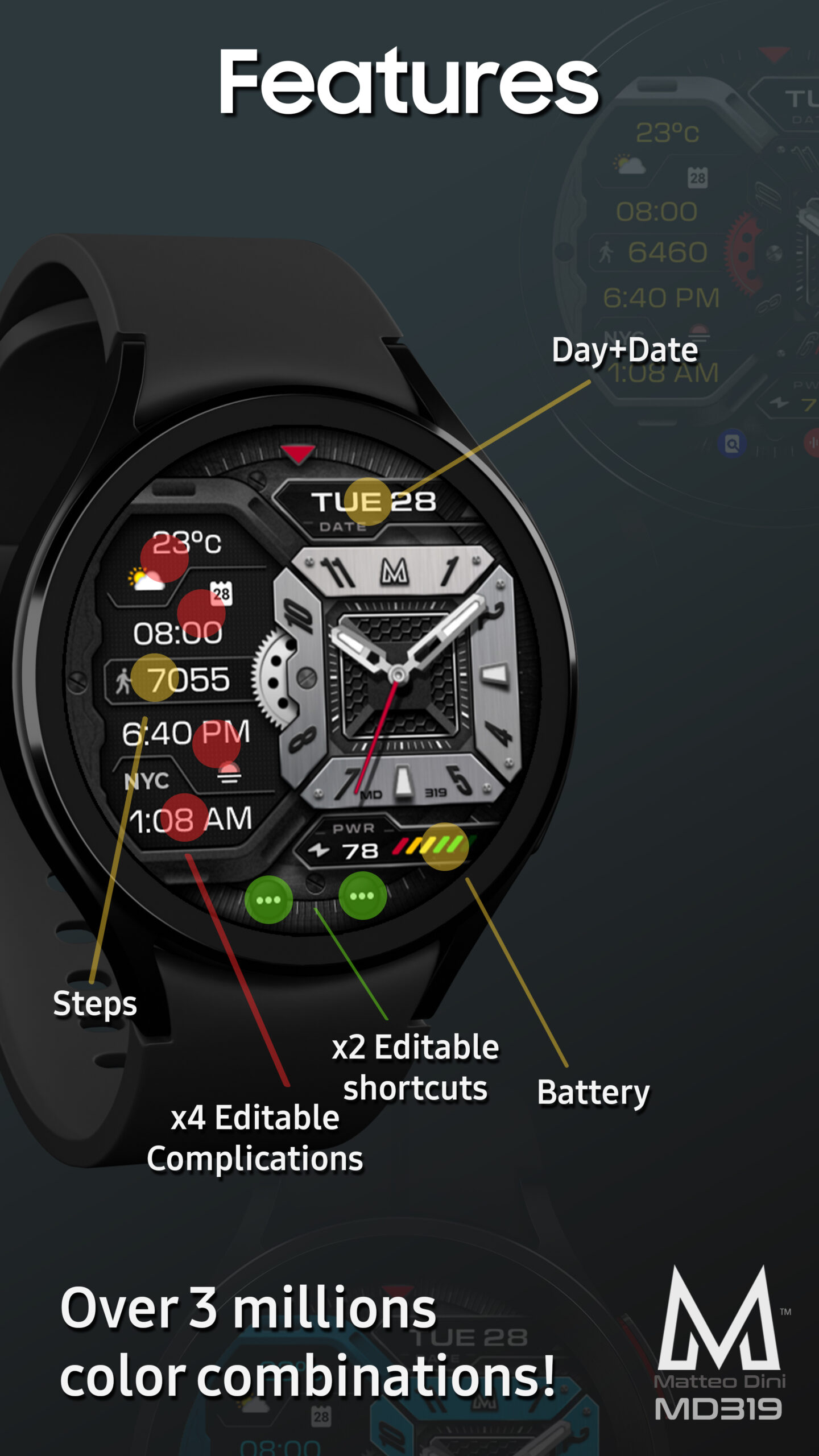 MD319 Analog Watch Face - Matteo Dini MD Wear OS Tizen