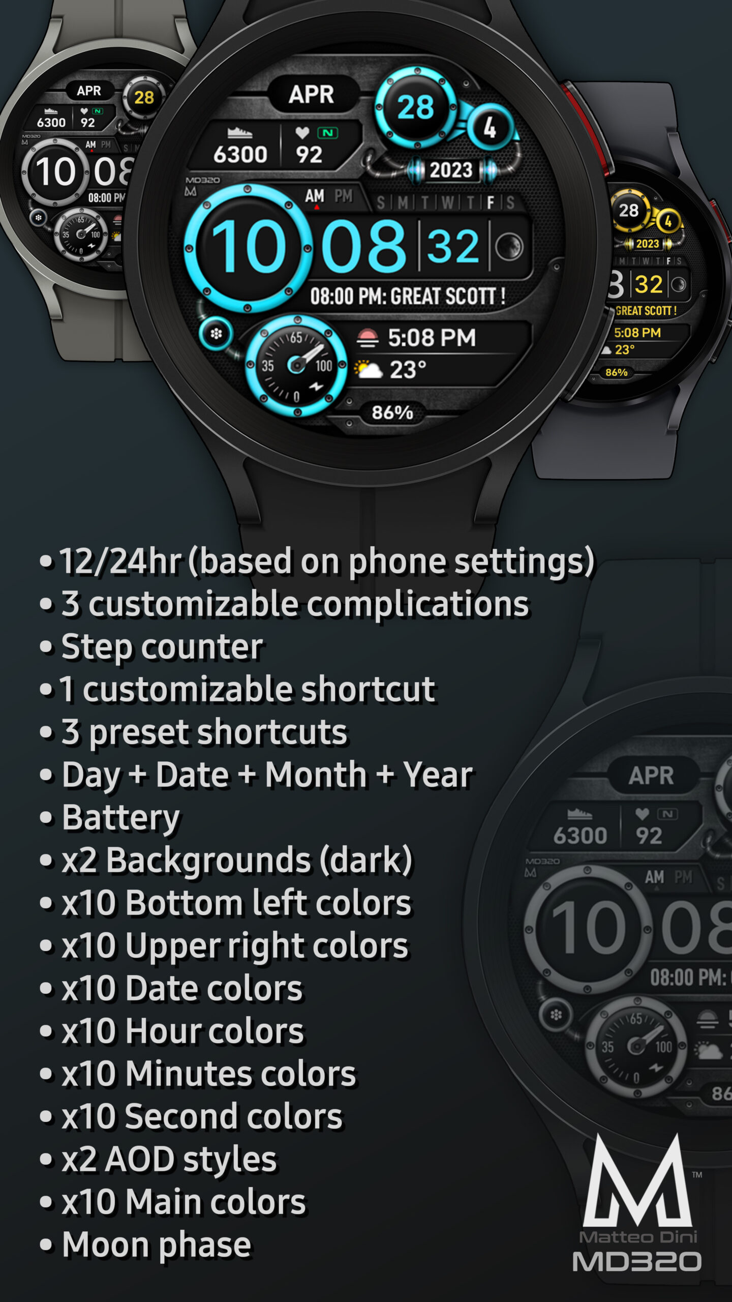 MD320 Digital Watch Face - Matteo Dini MD Wear OS Tizen