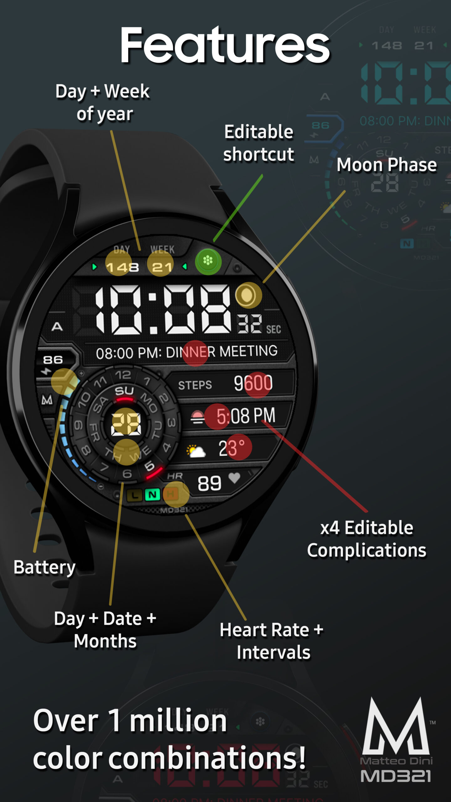 MD321 Digital Watch Face - Matteo Dini MD Wear OS Tizen