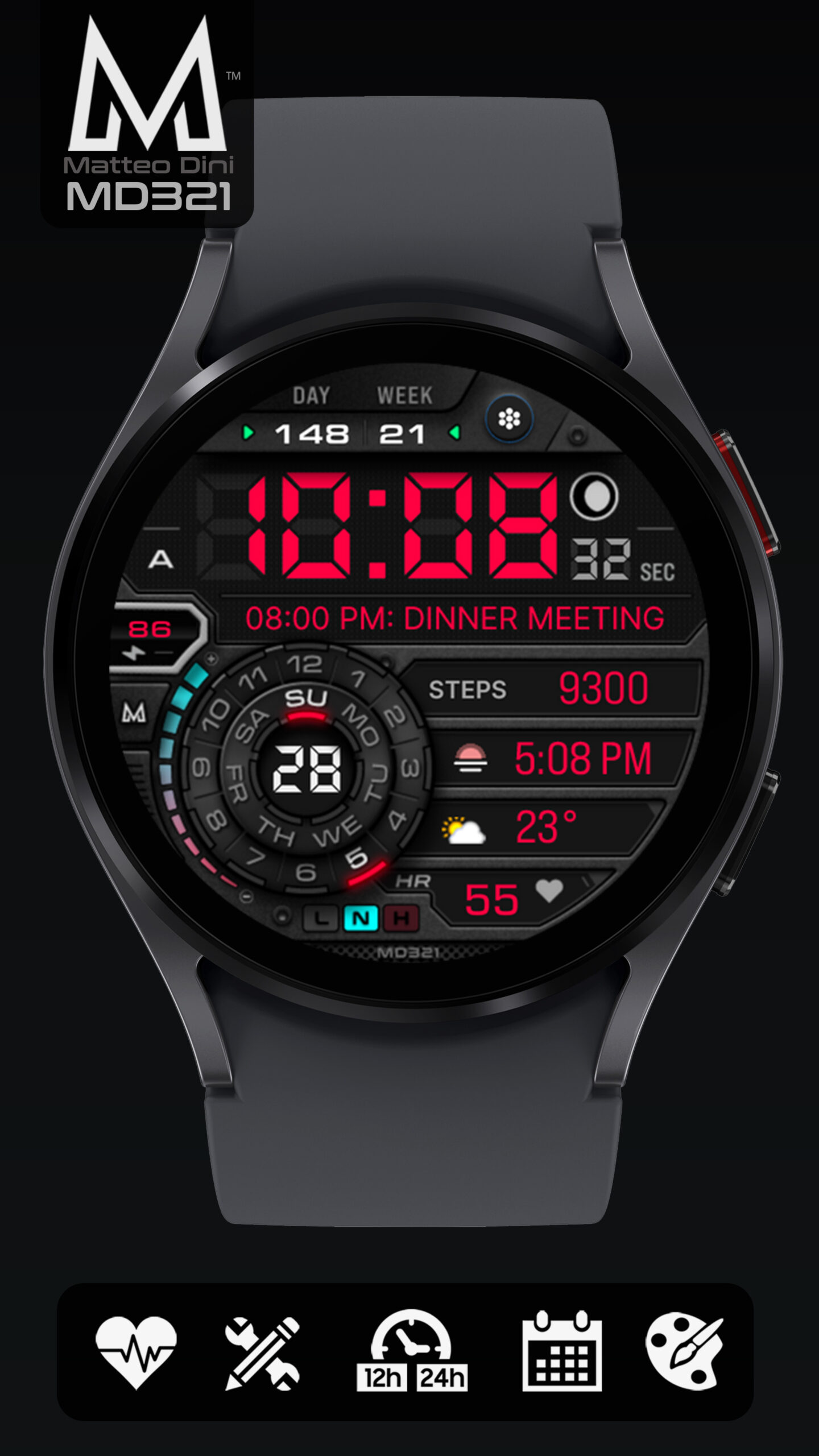 MD321 Digital Watch Face - Matteo Dini MD Wear OS Tizen