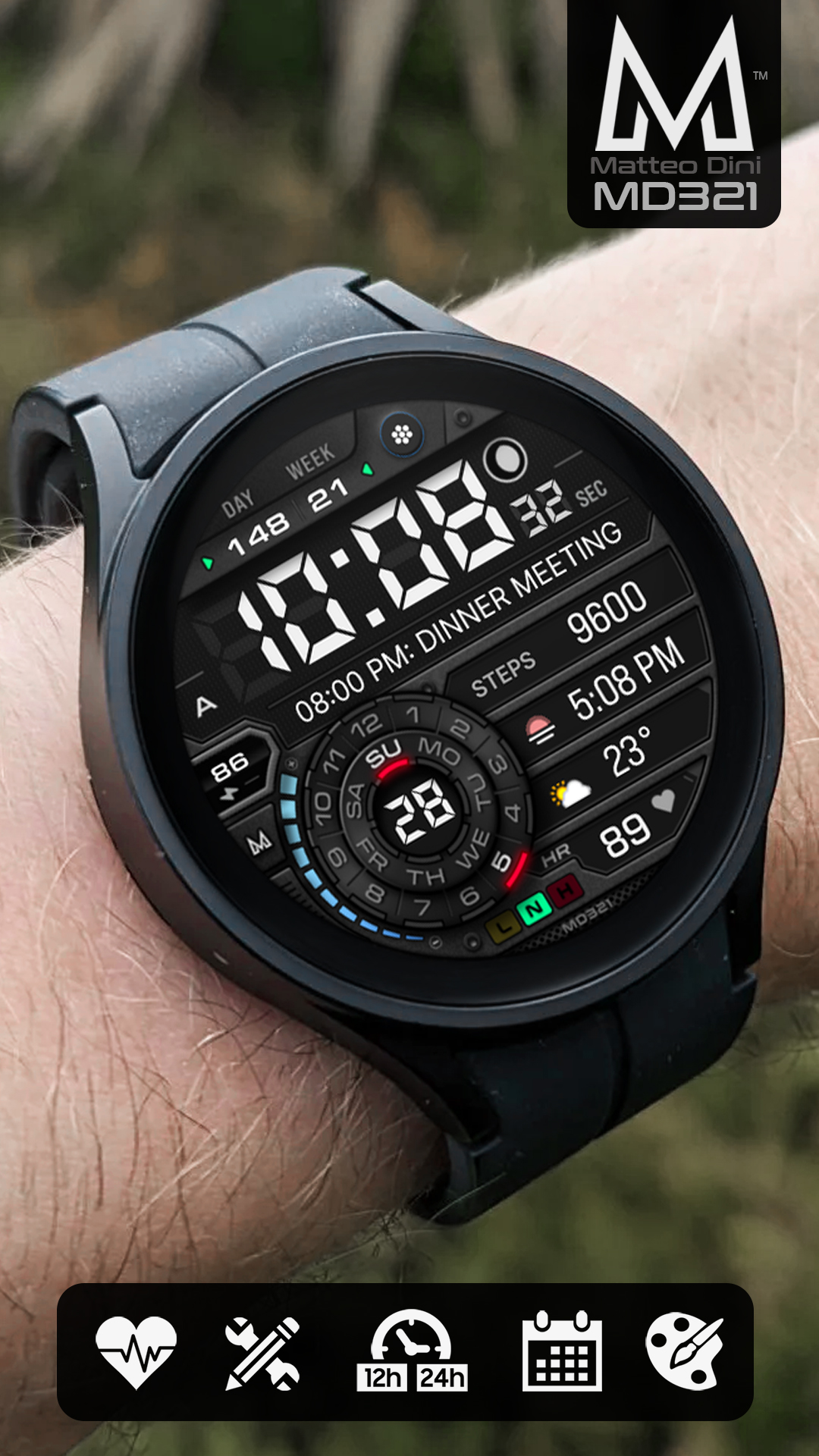 MD321 Digital Watch Face - Matteo Dini MD Wear OS Tizen