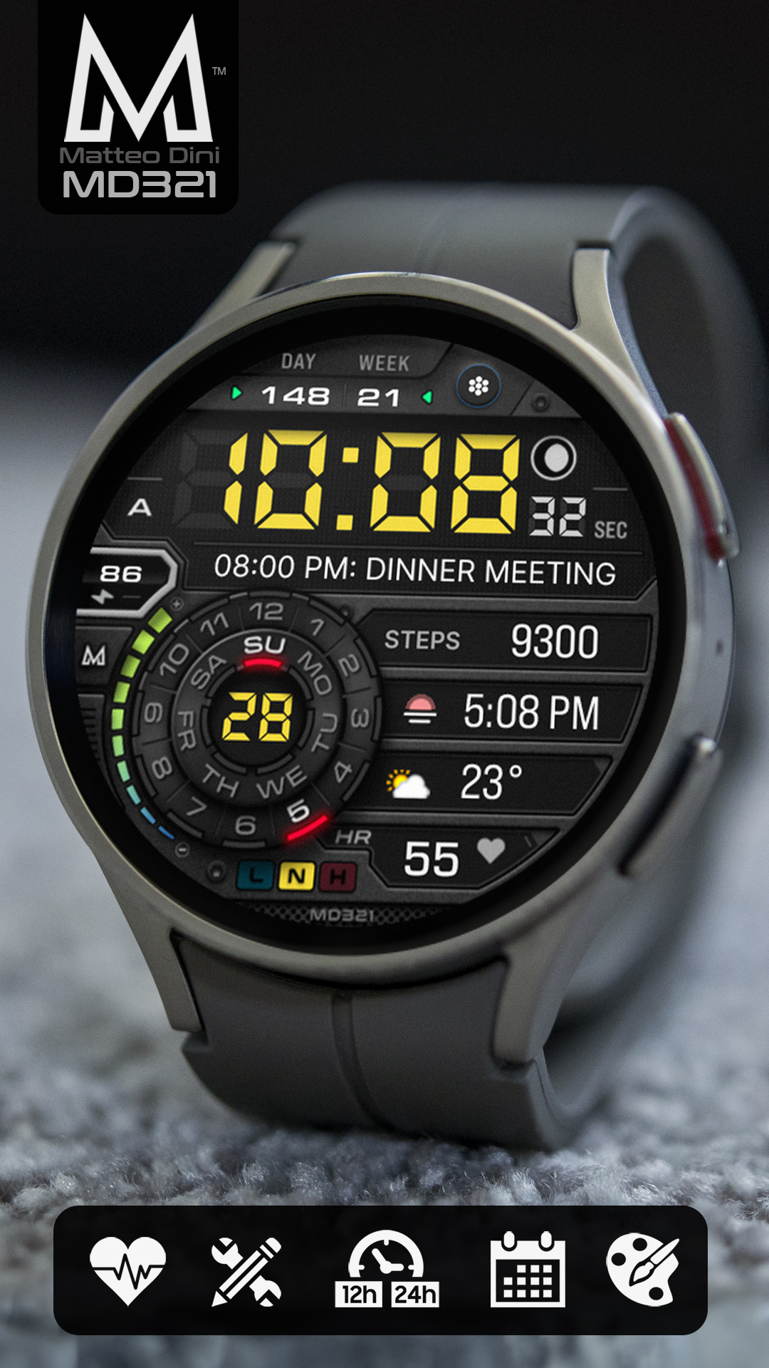 MD321 Digital Watch Face - Matteo Dini MD Wear OS Tizen