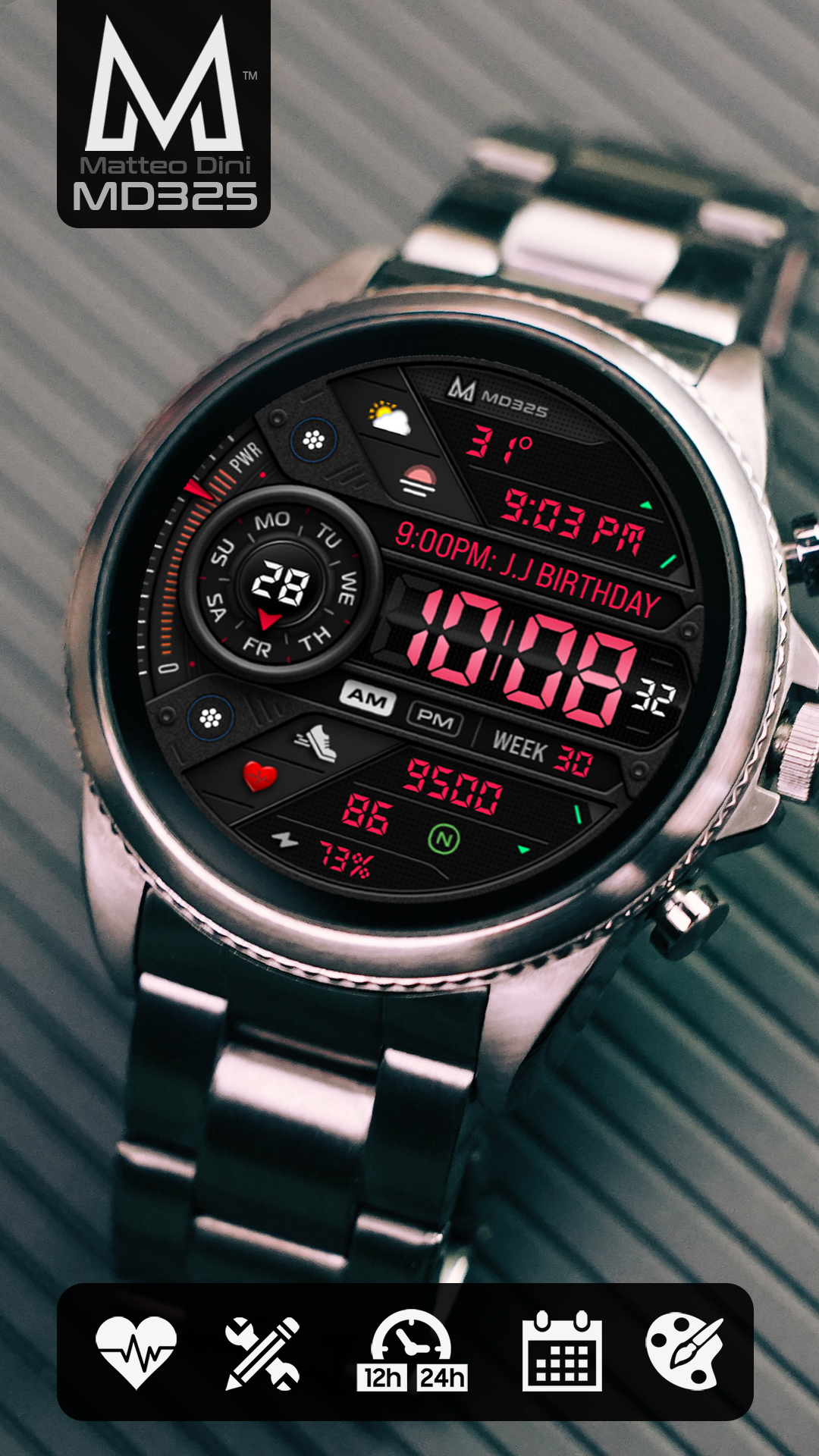 MD325 Digital Watch Face - Matteo Dini MD Wear OS Tizen